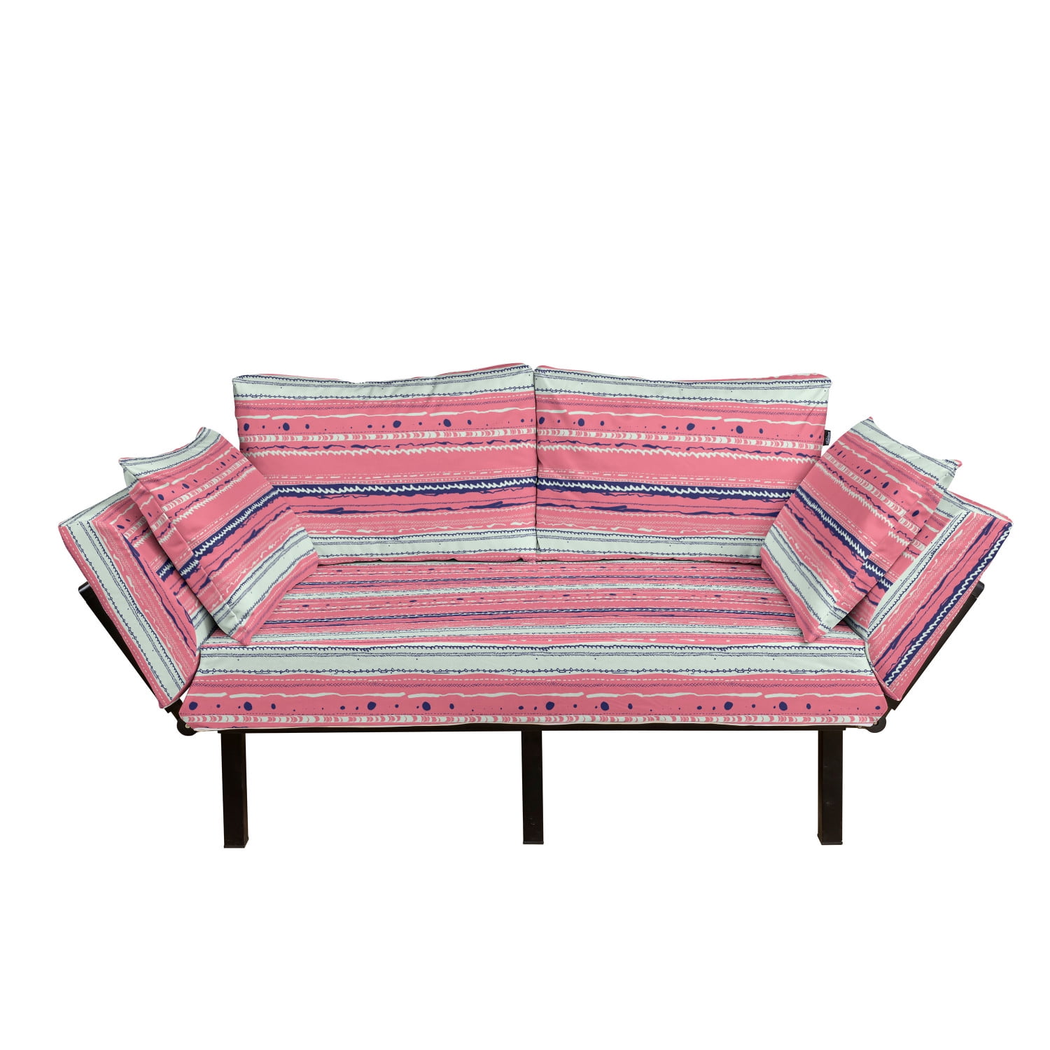 Coral Futon Couch, Doodle Lines Repeating Ornaments Vertical Stripes ...