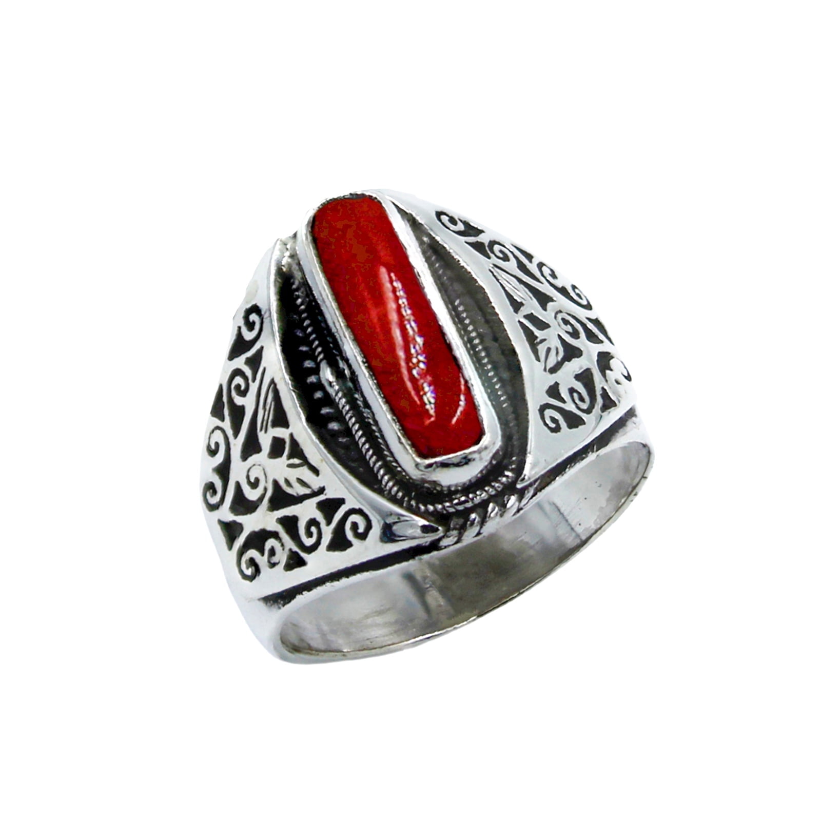 Coral Gemstone Handmade Finger Ring for Women 925 Sterling Silver ...