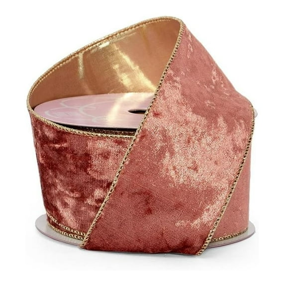 Coral/Gold Soft Velvet Wired Ribbon - 2 1/2 Inches Wide X 10 Yards ...