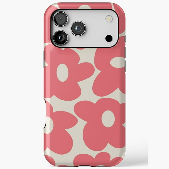 Coral Groovy Retro Flowers Pattern Case Compatible with iPhone 11-17 ...