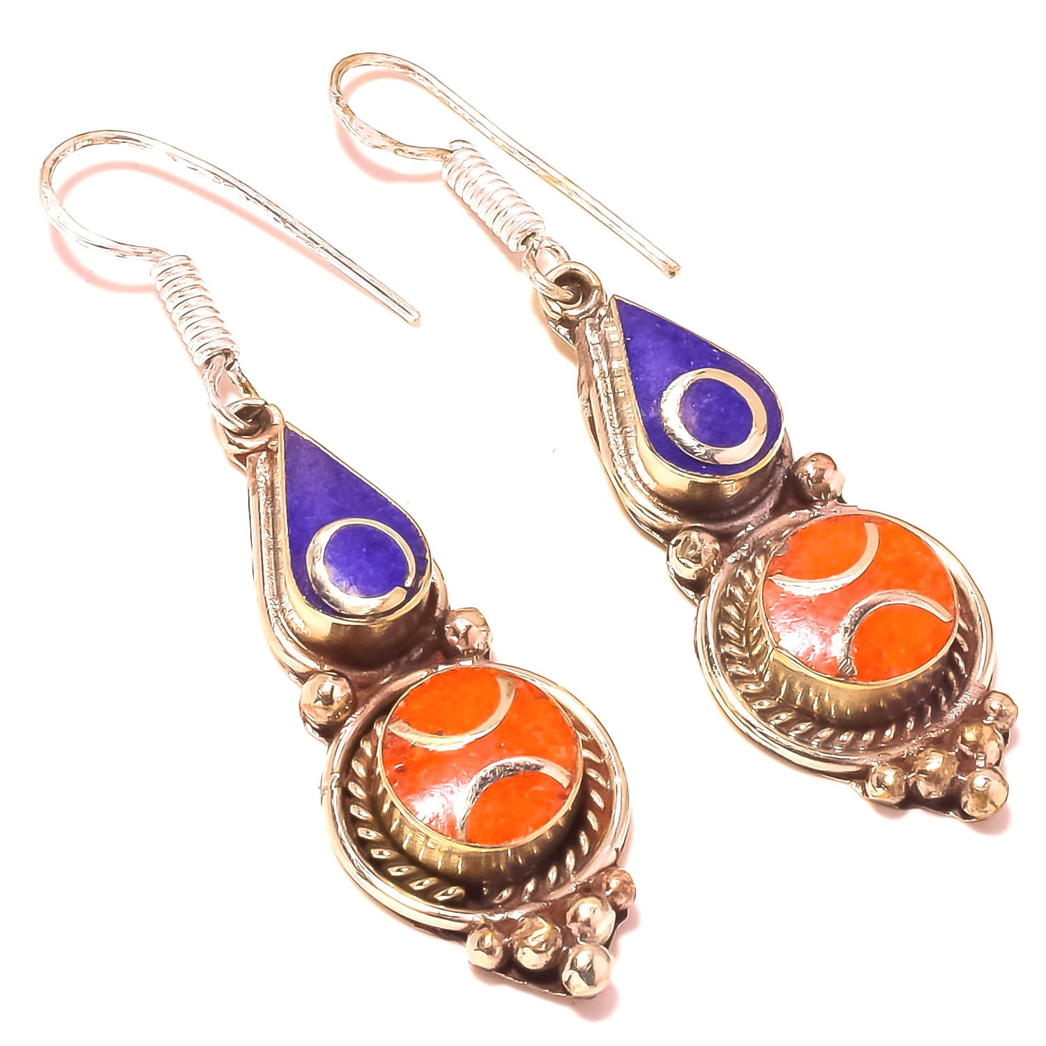 Coral Lapis Lazuli Gemstone Earrings Tibetan Silver Nepali Jewelry 2.20" NE 5040 - Walmart.com