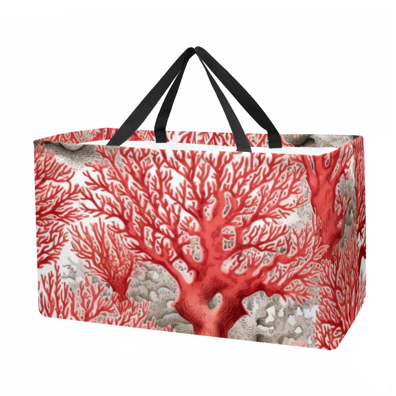 Coral Large Capacity Reusable Foldable Beach Bag with Collapsible ...