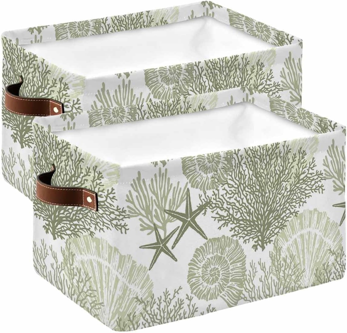 Coral Large Foldable Storage Bins with Handles Seashell Starfish Marine ...