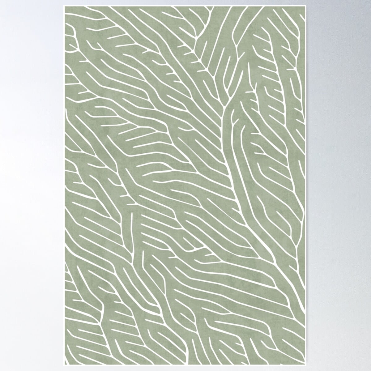 Coral Line Art Pattern In Sage Green Poster Wall Art, Modern Wall Decor ...