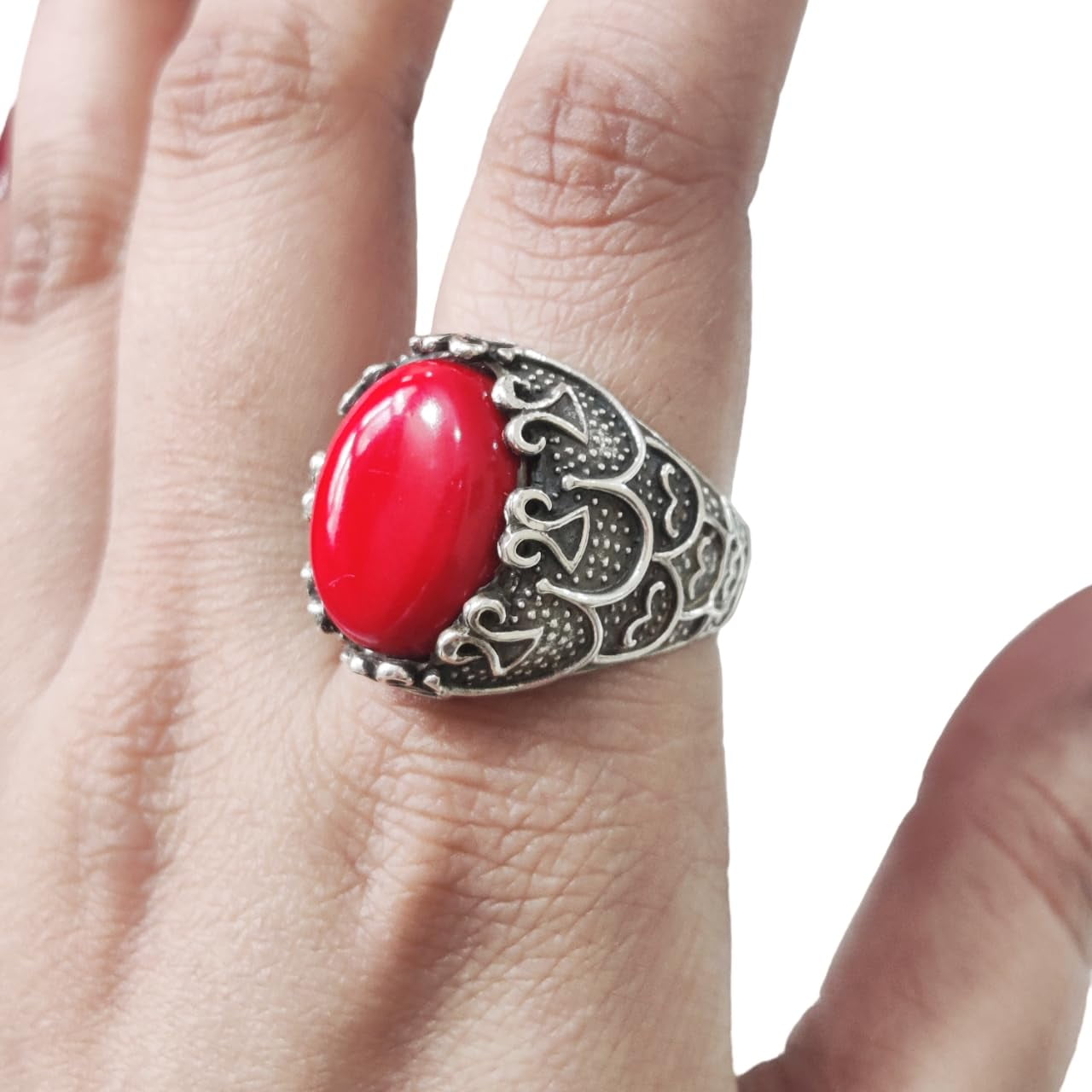 Coral Mans Ring, Natural Red Coral Ring, Unisex Ring, Silver Jewelry ...