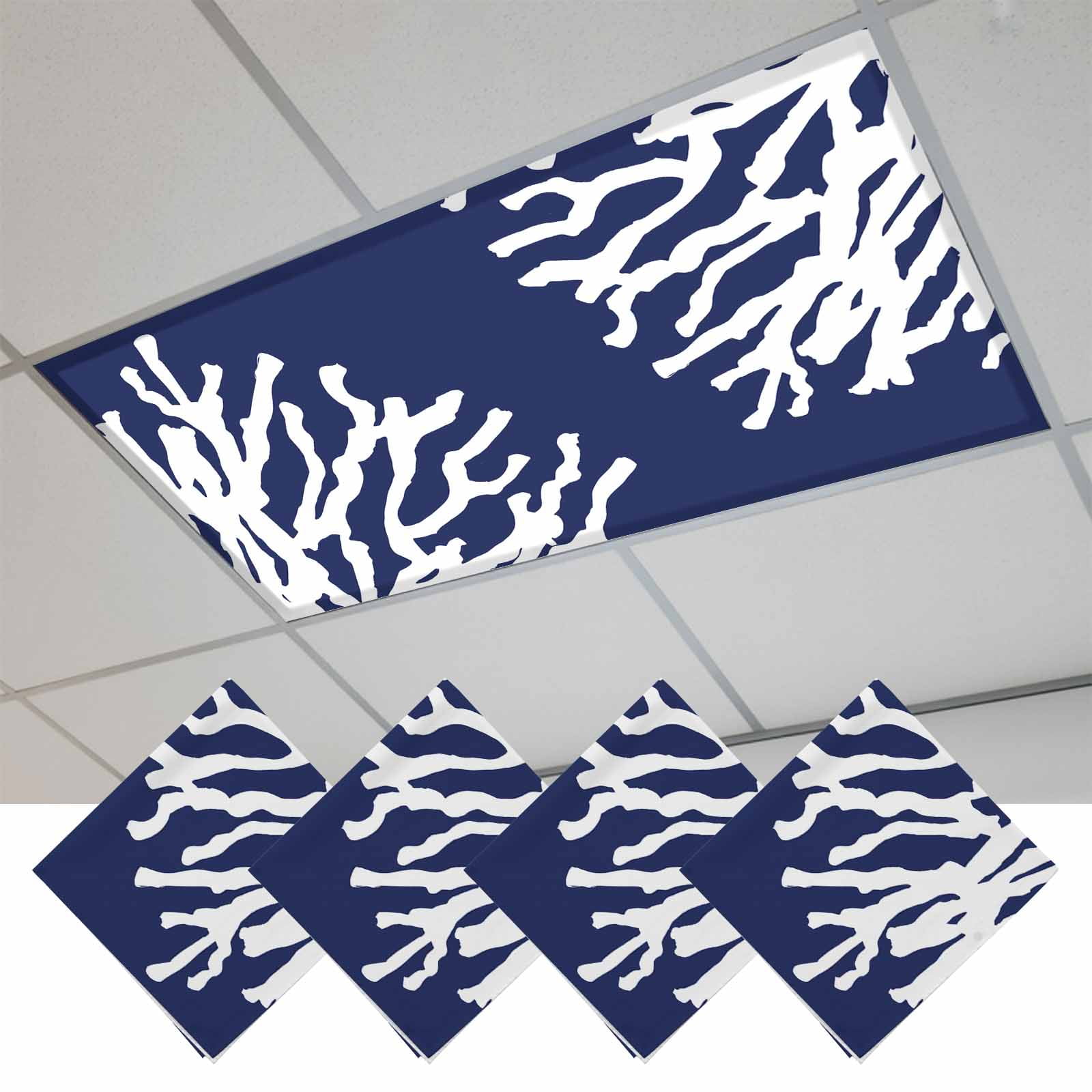 Coral Navy Blue Fluorescent Light Covers, Coastal Ocean Marine Nautical ...