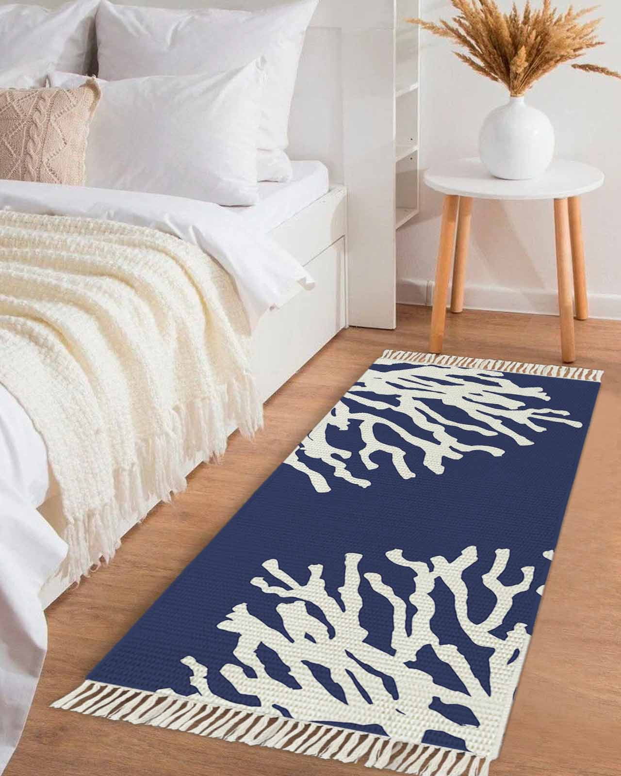 Coral Navy Blue Hallway Runner Rug 2x6ft,Coastal Ocean Marine Nautical ...