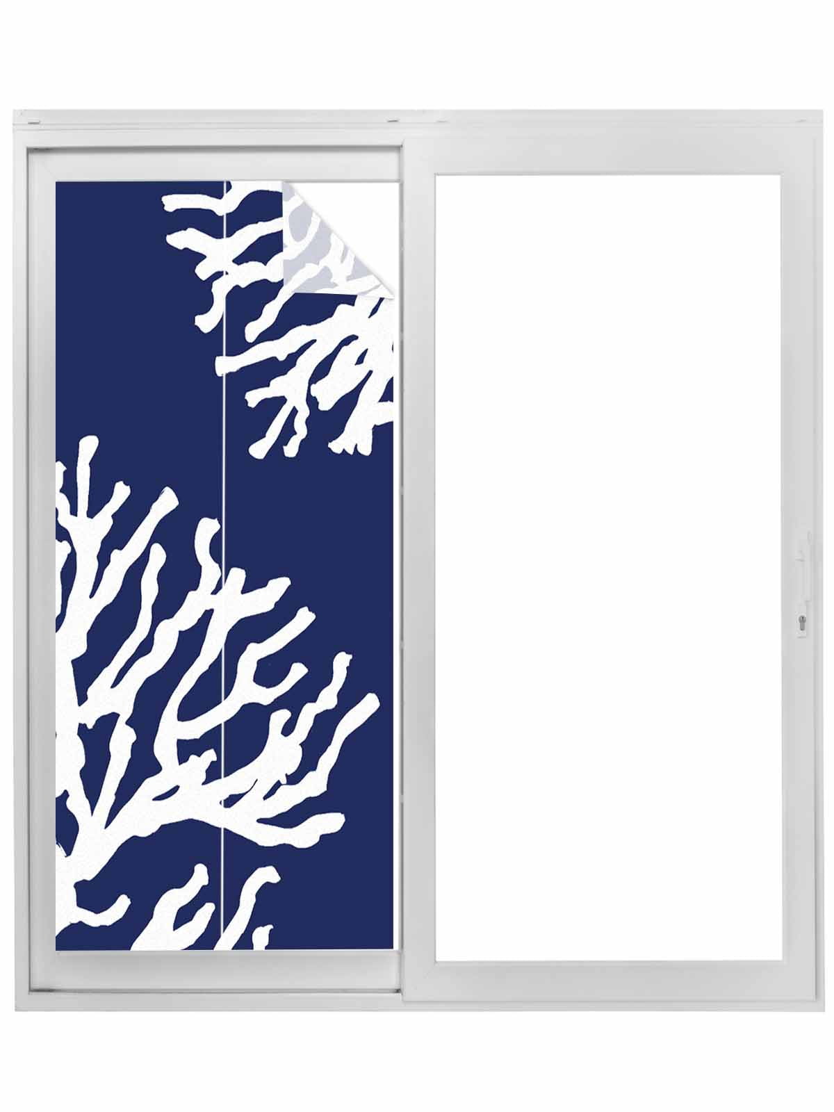 Coral Navy Blue Window Privacy Film, Coastal Ocean Marine Nautical ...