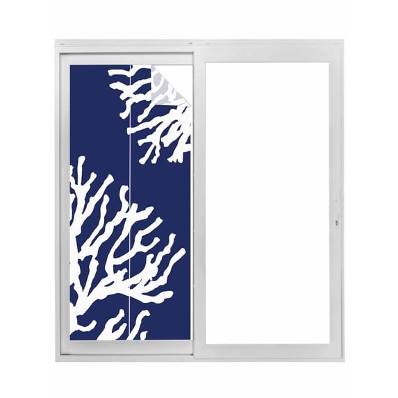 Coral Navy Blue Window Privacy Film, Coastal Ocean Marine Nautical ...