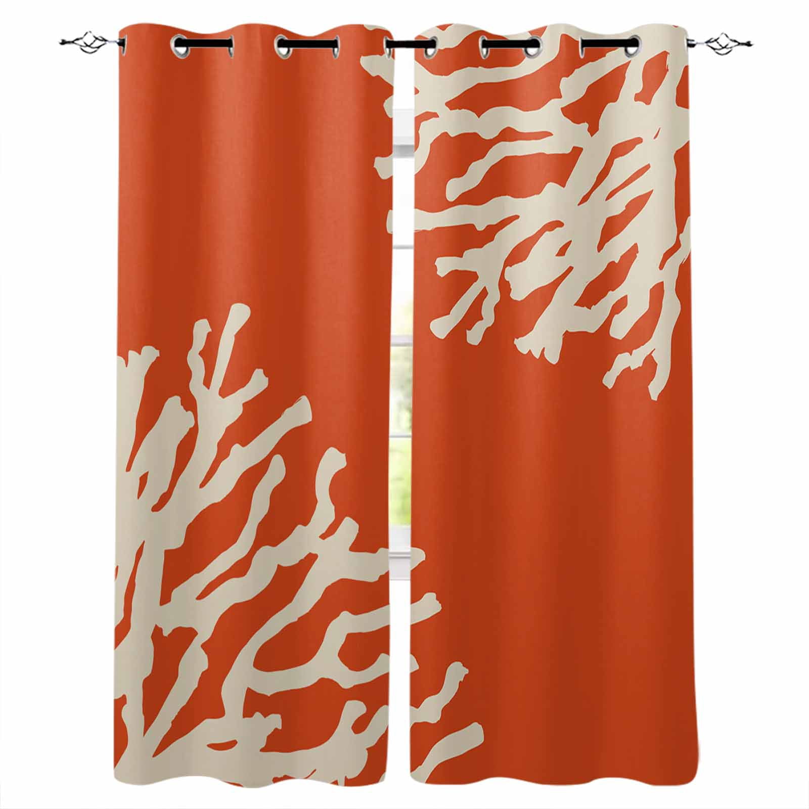 Coral Orange Blackout Curtains 54 Inches Long, Coastal White Ocean ...