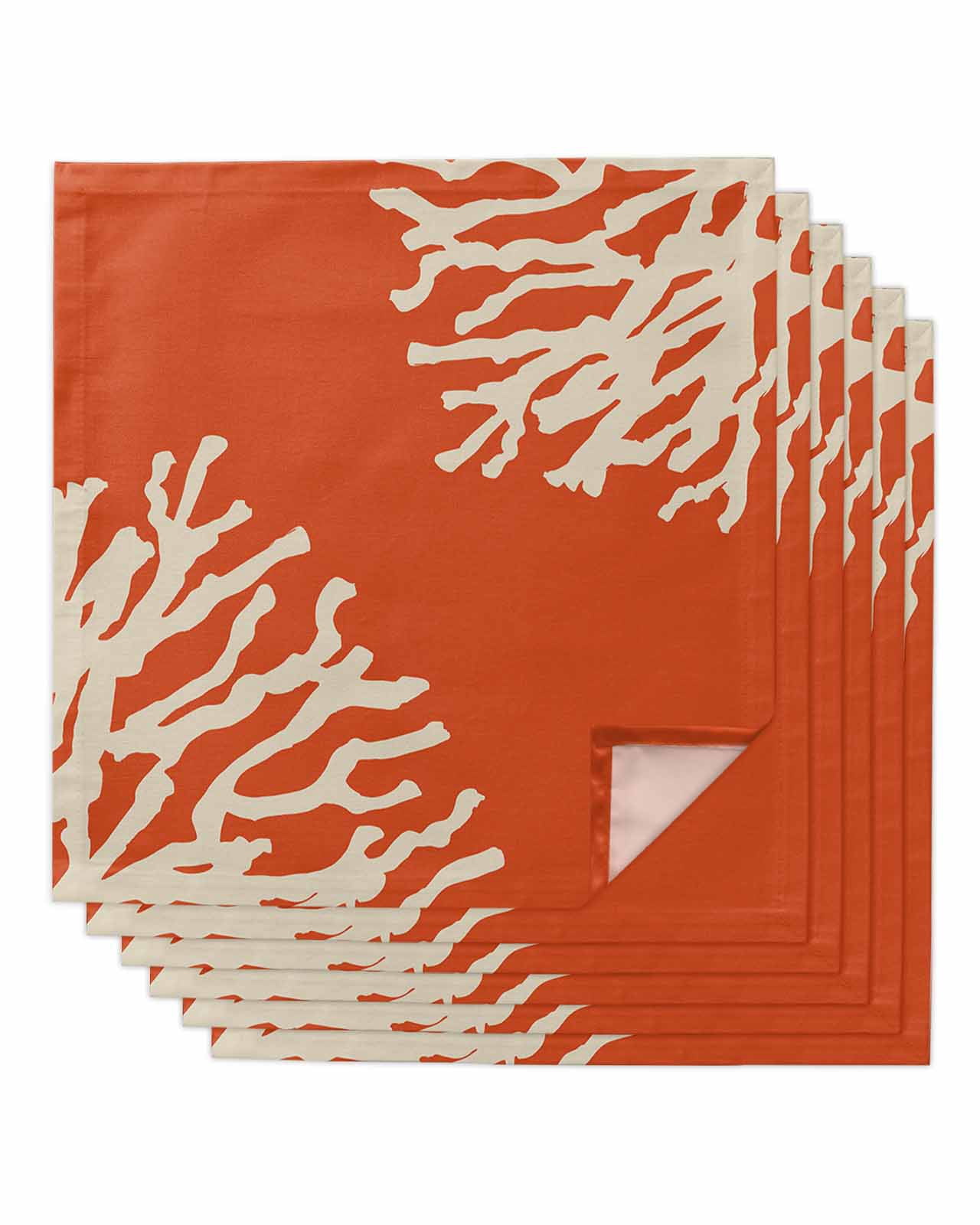 Coral Orange Cloth Napkins Set of 6 Reusable Dinner Napkins, Coastal ...