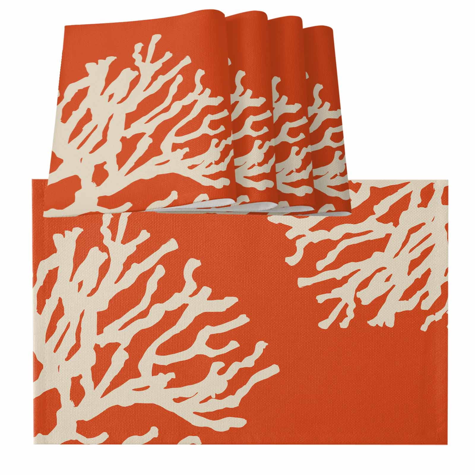Coral Orange Coastal White Ocean Marine Nautical Beach Burlap Kitchen ...