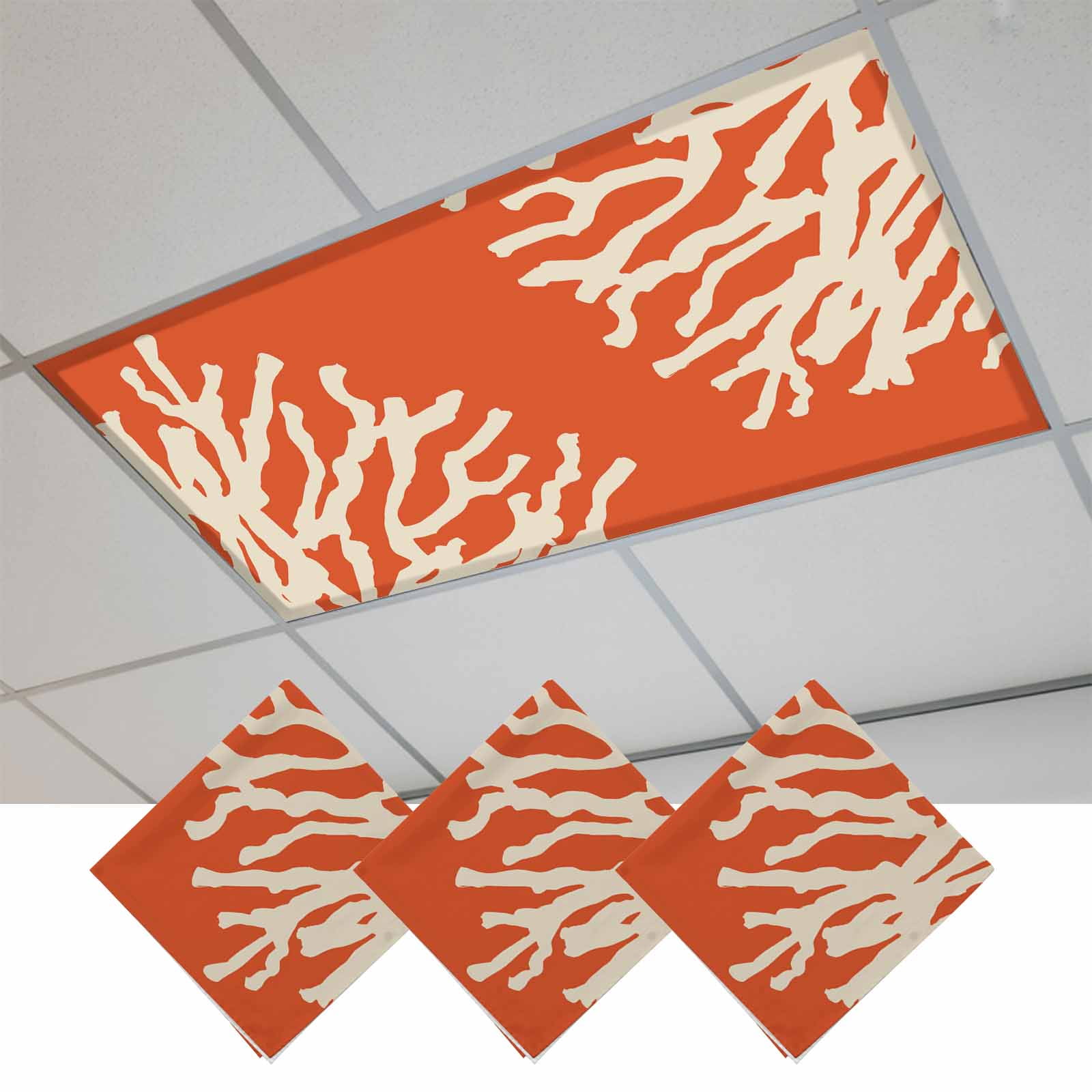 Coral Orange Fluorescent Light Covers, Coastal White Ocean Marine ...