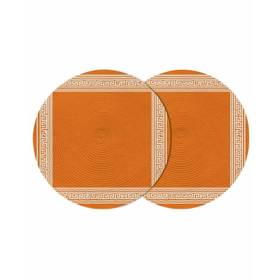 Coral Orange Greek Key Pattern Round Table Placemats set of 2 ...