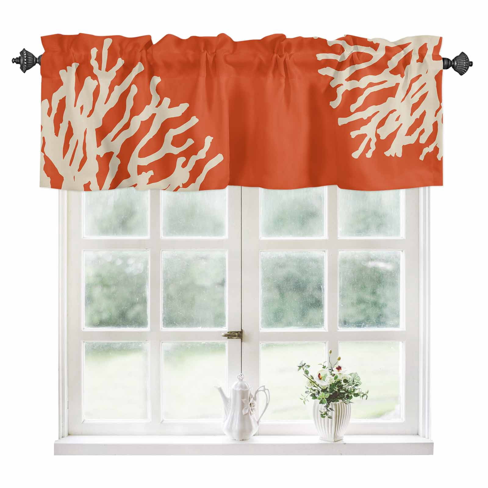 Coral Orange Kitchen Valances for Windows 60x18 Inch Kitchen Curtains ...