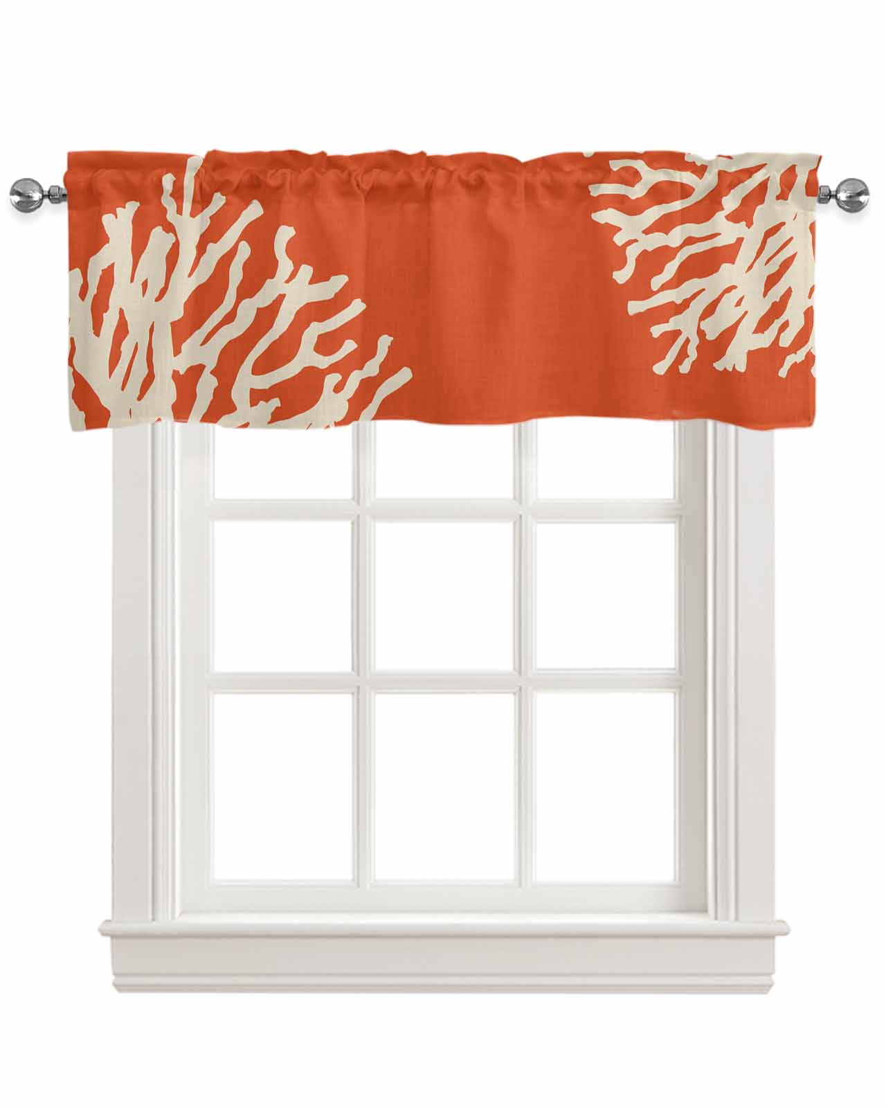 Coral Orange Kitchen Valances for Windows Farmhouse Linen Window ...