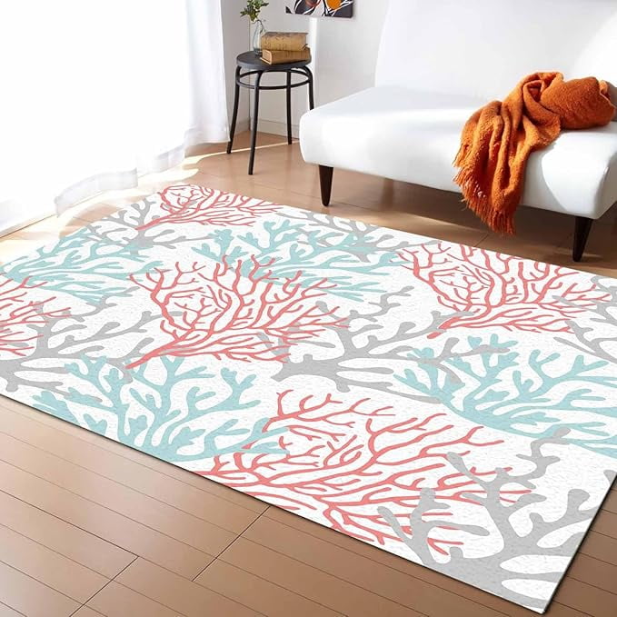 Coral Orange Living Room Rug Washable Rug Soft Large Summer Ocean Ombre ...