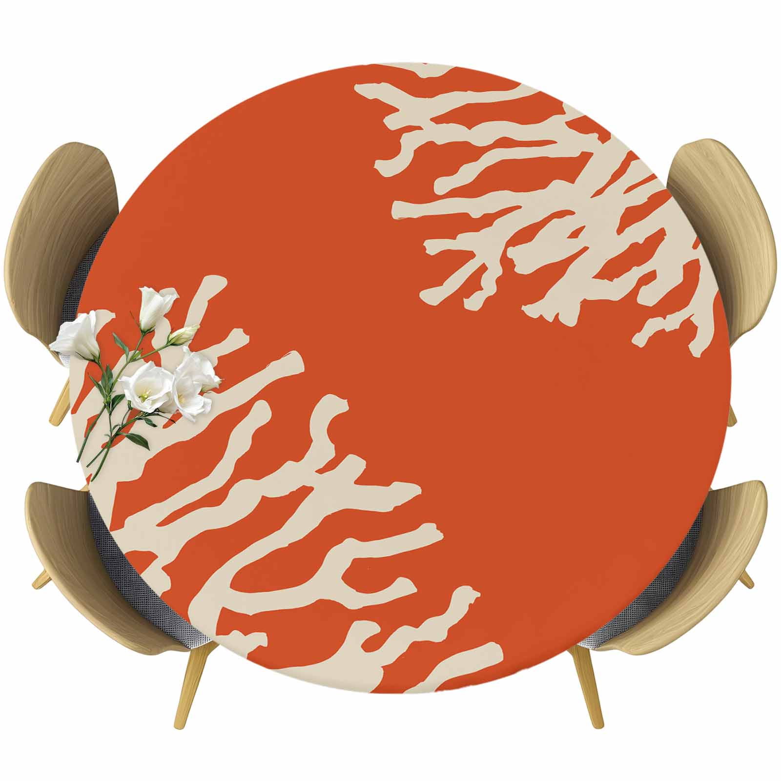 Coral Orange Round Tablecloth 55-60 Inch Round Fitted Table Cloth with ...