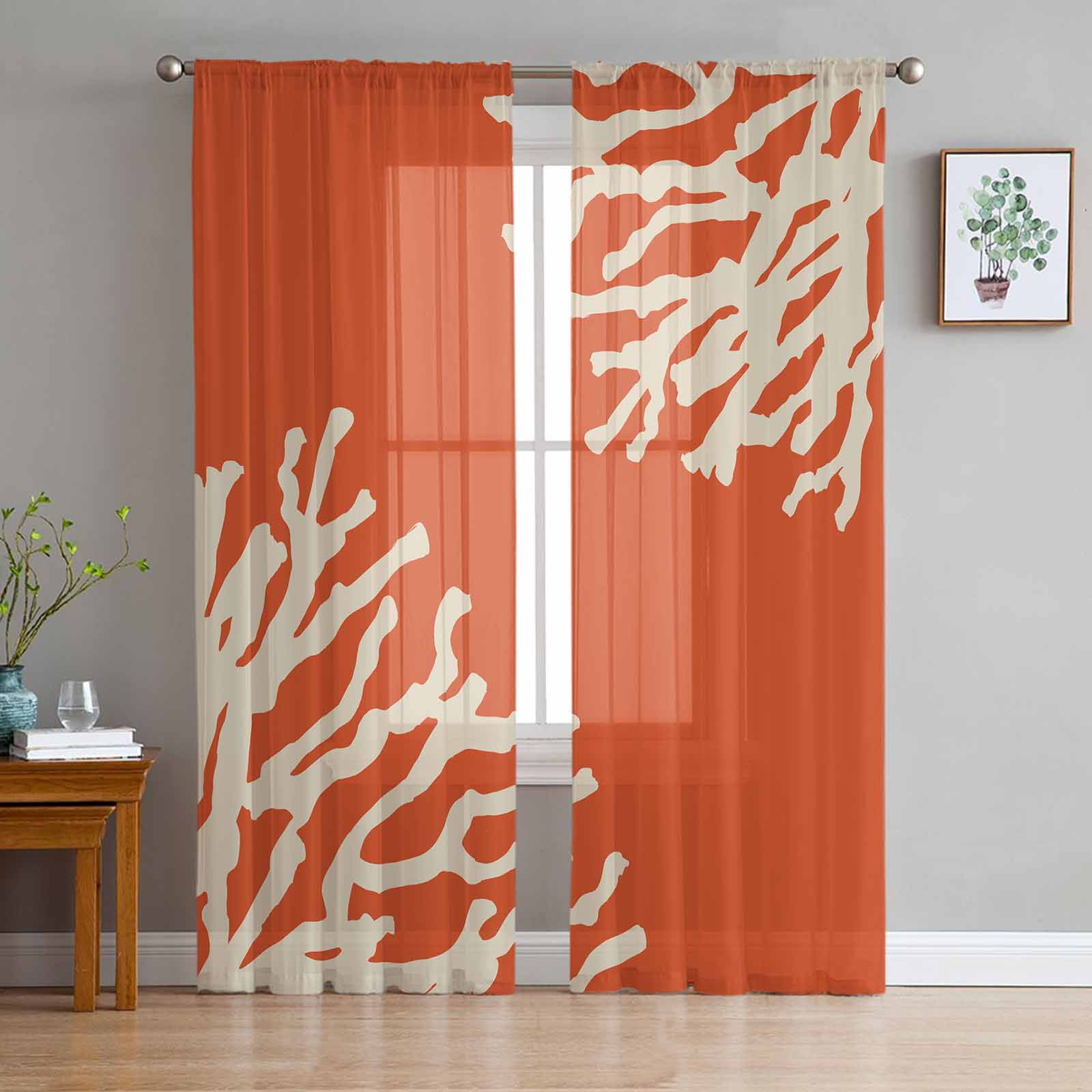 Coral Orange Semi Sheer Curtains 72 Inch Length 2 Panels Set, Coastal ...