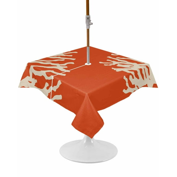 Coral Orange Square Outdoor Tablecloth, Waterproof Table Cloth Cover ...