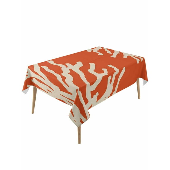 Coral Orange Table Cloth, Coastal White Ocean Marine Nautical Beach ...