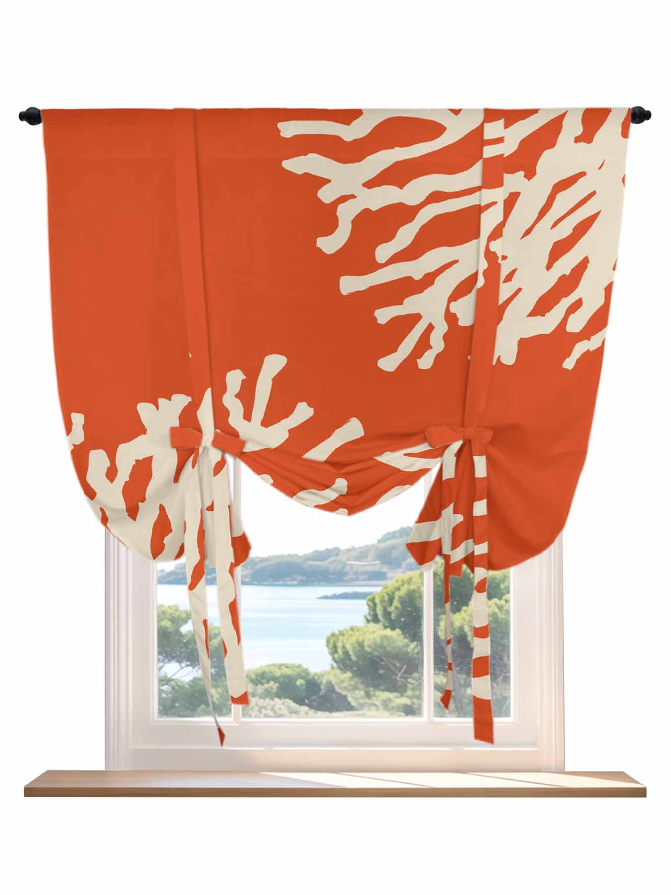 Coral Orange Tie Up Curtains for Windows 63 Inch Length Balloon ...