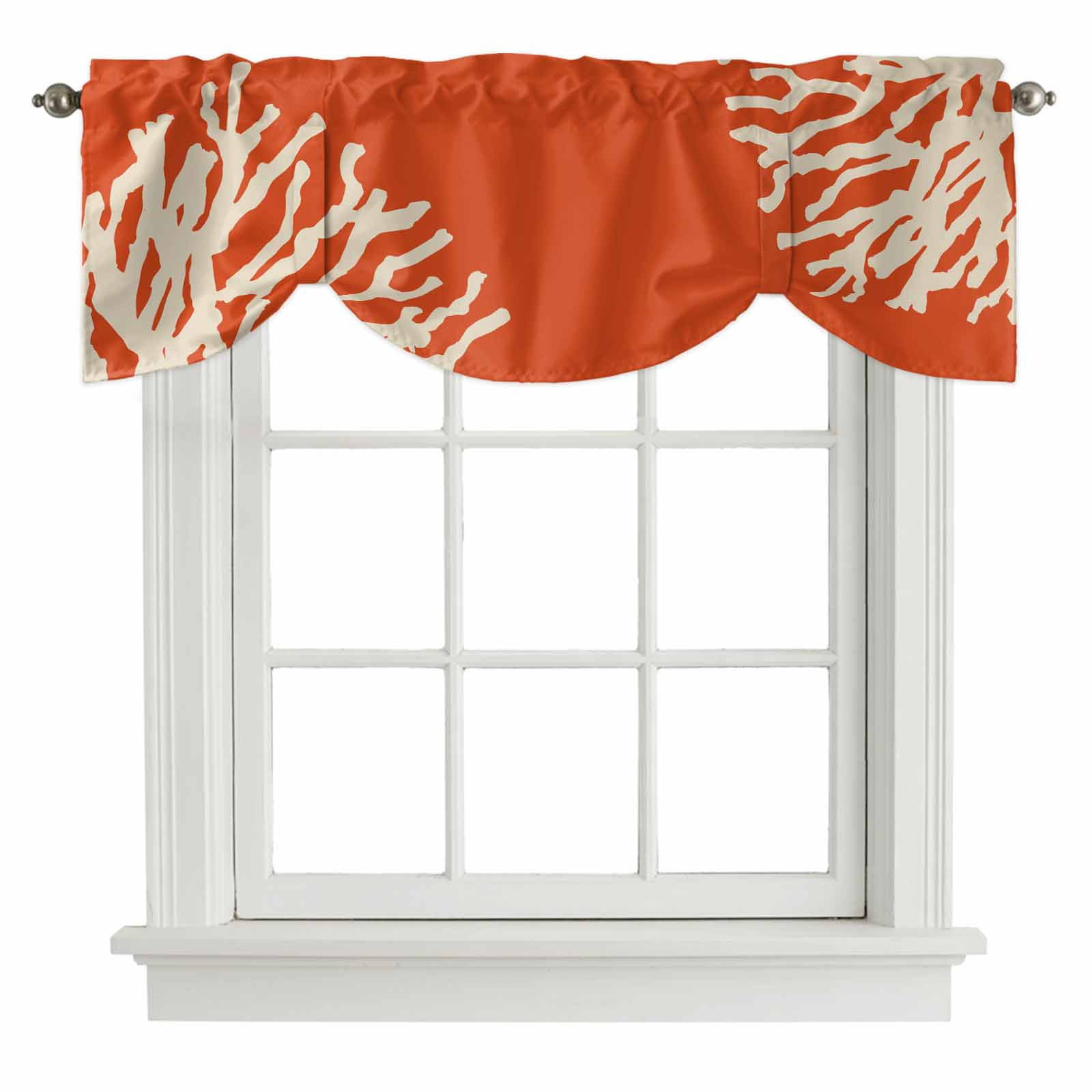Coral Orange Tie Up Valance Curtains for Windows, Kitchen Curtains ...