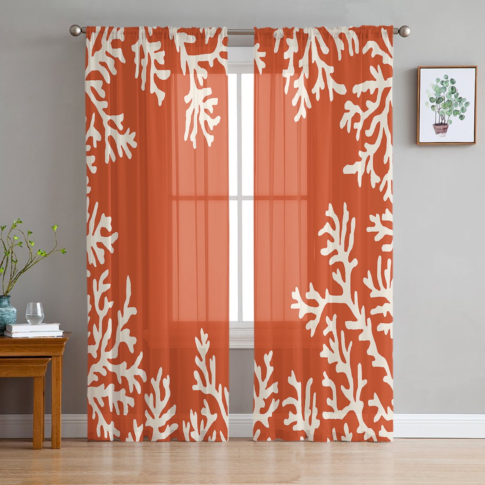 Coral Orange Tulle Curtains For Living Room Bedroom Kitchen ration ...