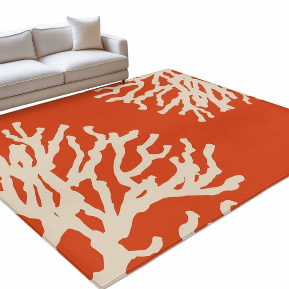 Coral Orange Washable Rug 2.7x5 Area Rug for Living Room Bedroom Non ...
