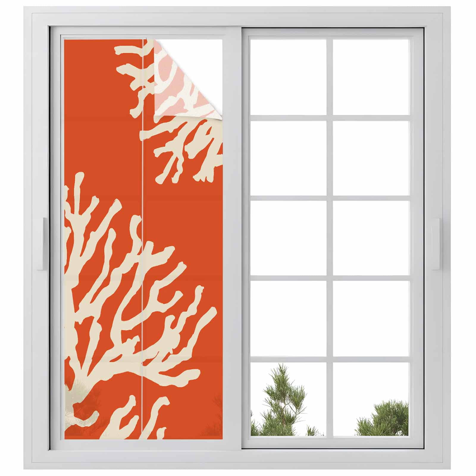 Coral Orange Window Privacy Film, Coastal White Ocean Marine Nautical ...