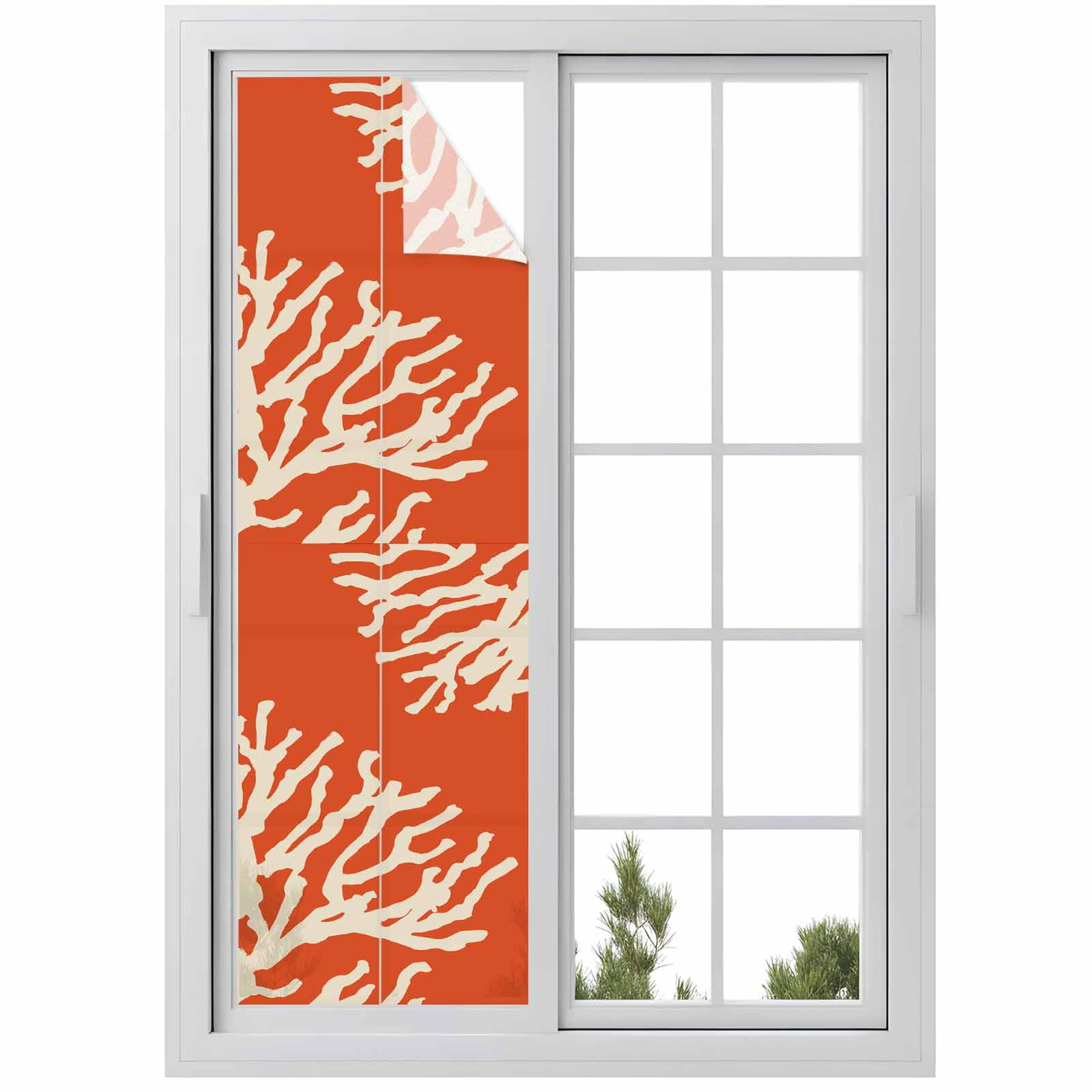 Coral Orange Window Privacy Film, Coastal White Ocean Marine Nautical ...