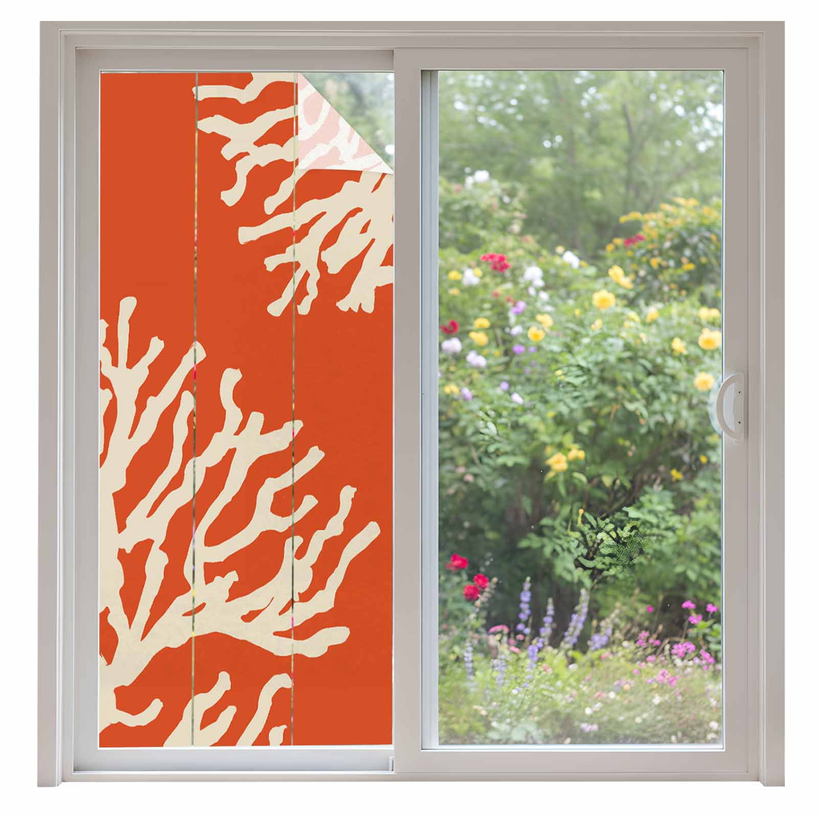 Coral Orange Window Privacy Film, Coastal White Ocean Marine Nautical ...