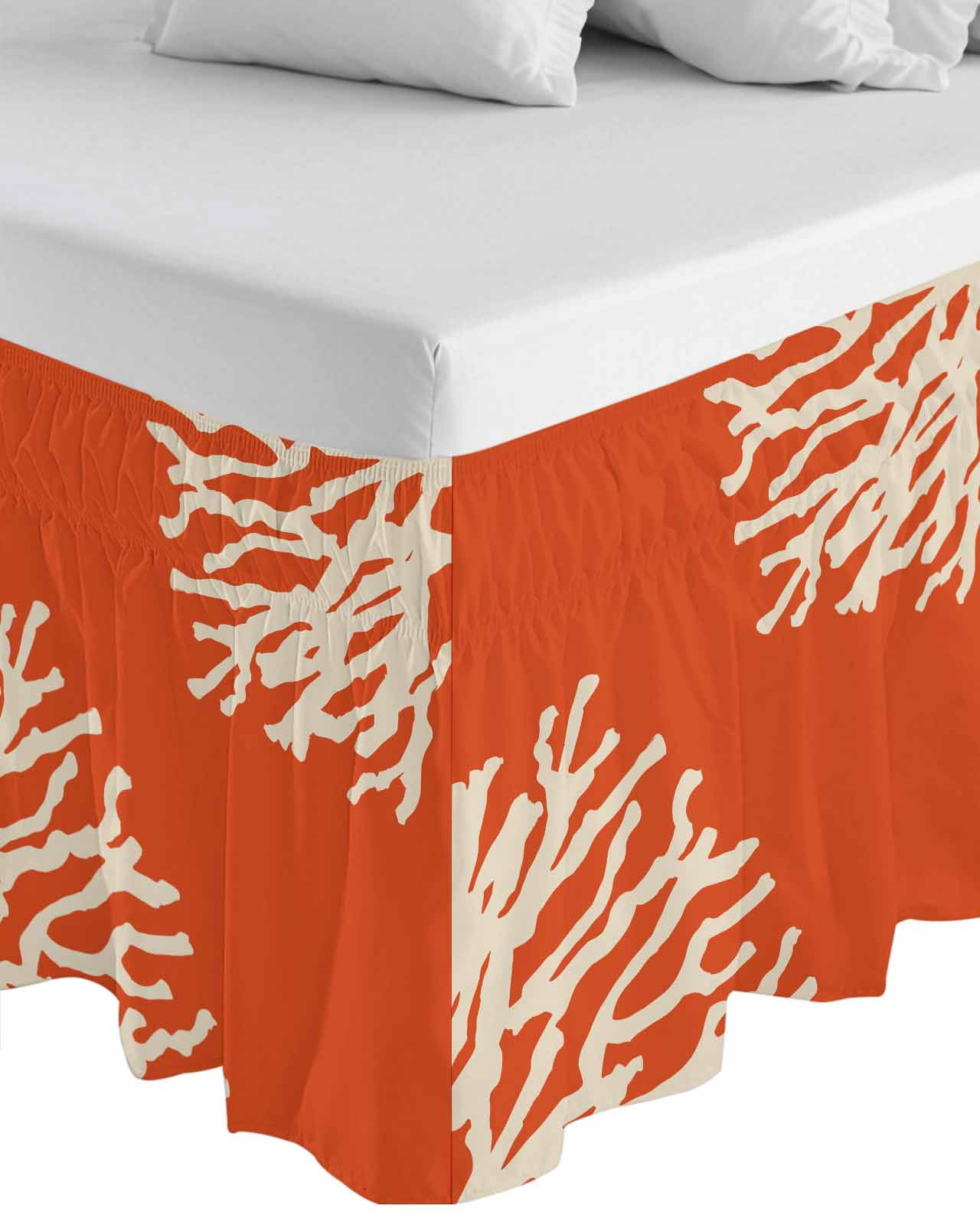 Coral Orange Wrap Around Bed Skirts for King Bed 16" Drop,Bed Skirt ...
