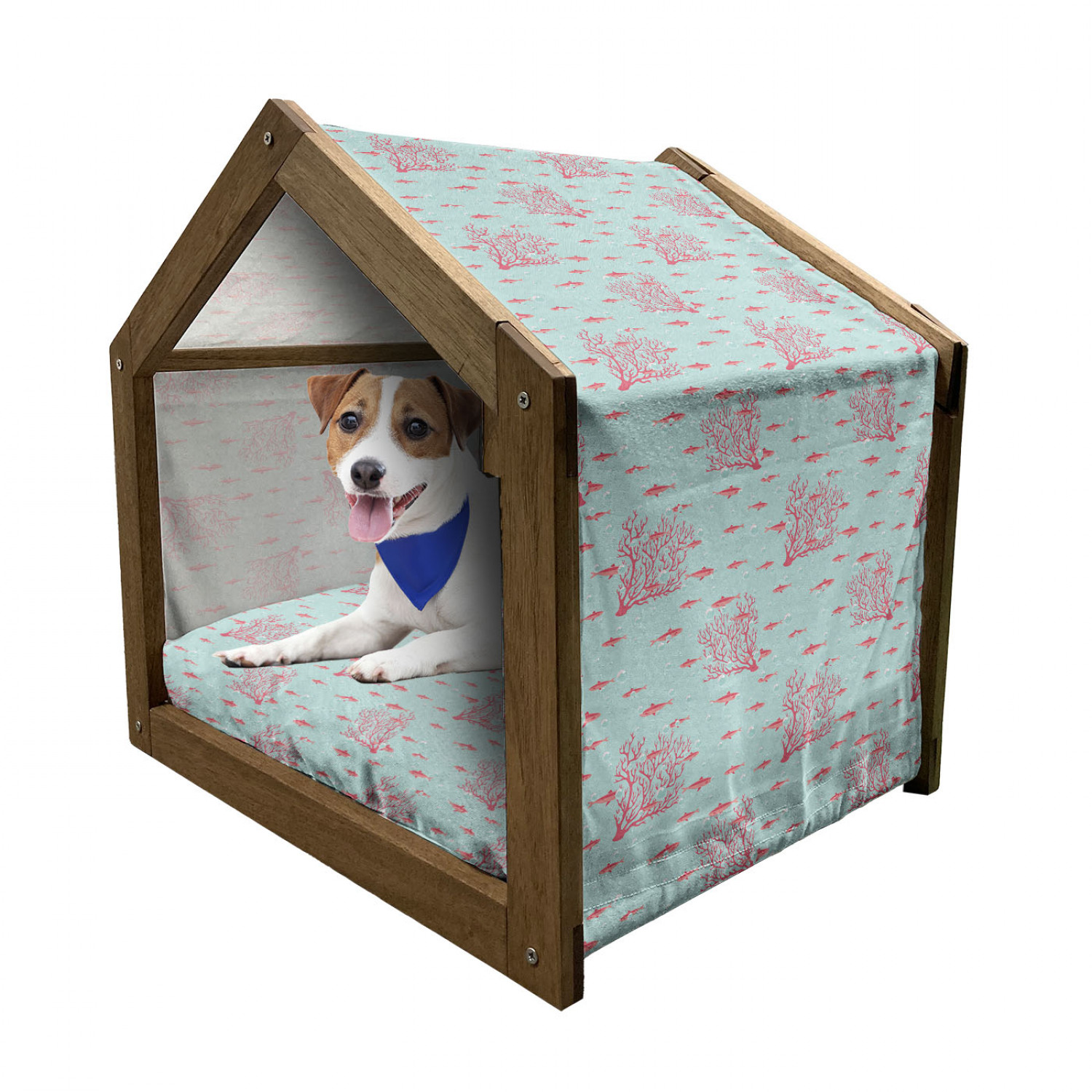 Coral Pet House, Aquatic Pattern with Little Fishes and Coral Reef ...
