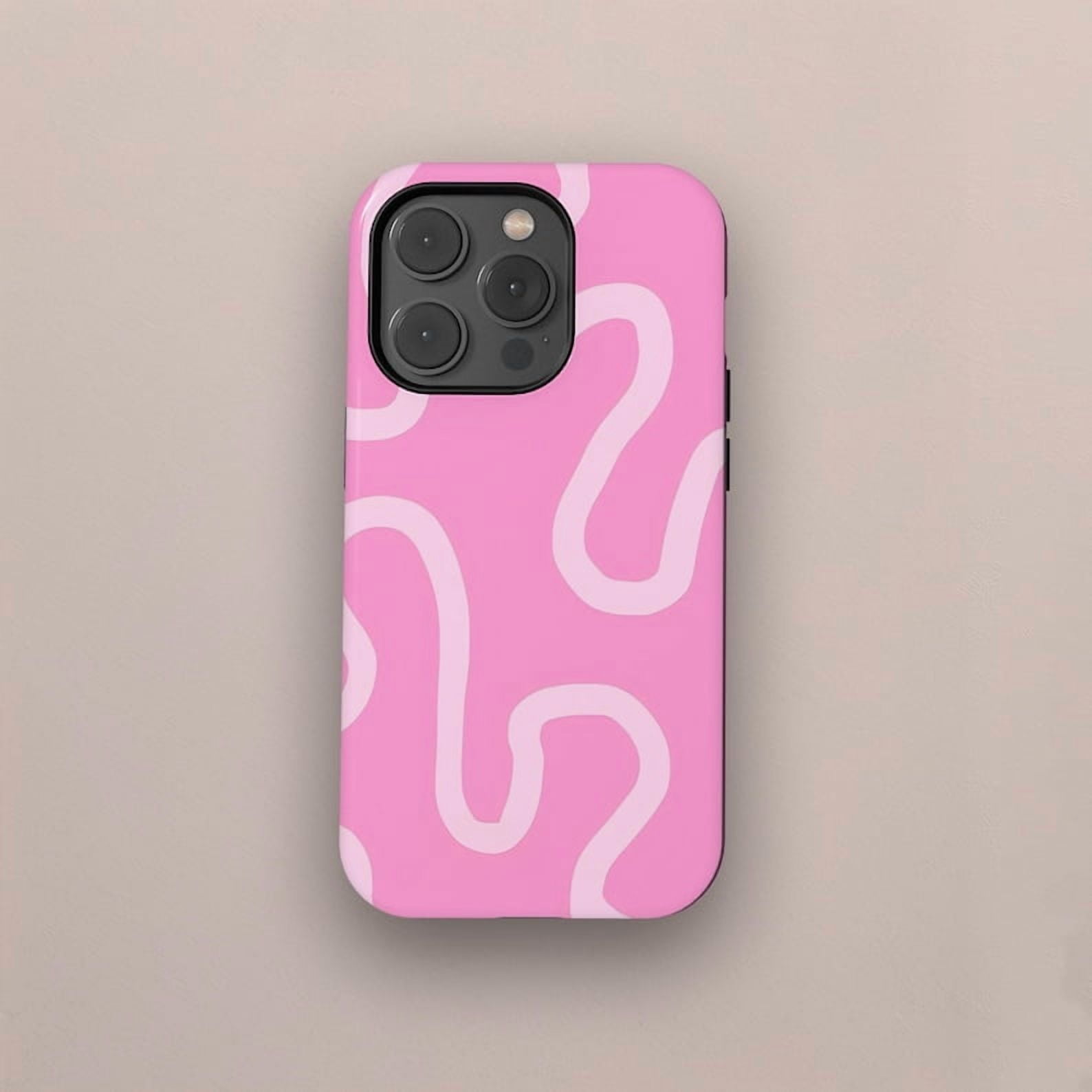 Coral Pink Abstract Wavy Lines Phone Case for iPhone 11 12 13 14 15 16 ...