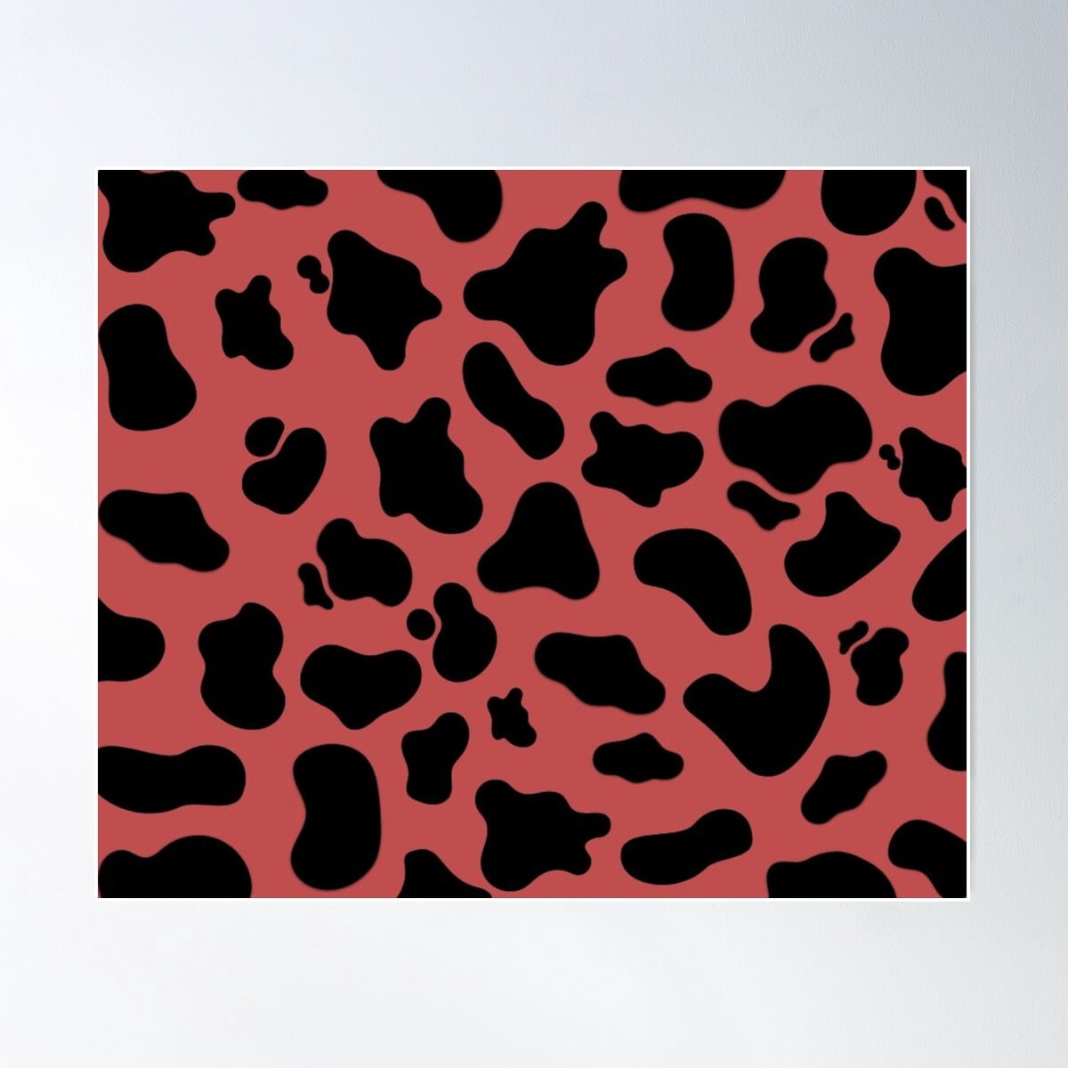 Coral Pink And Black Cow Poster Wall Art, Modern Wall Decor For Living ...