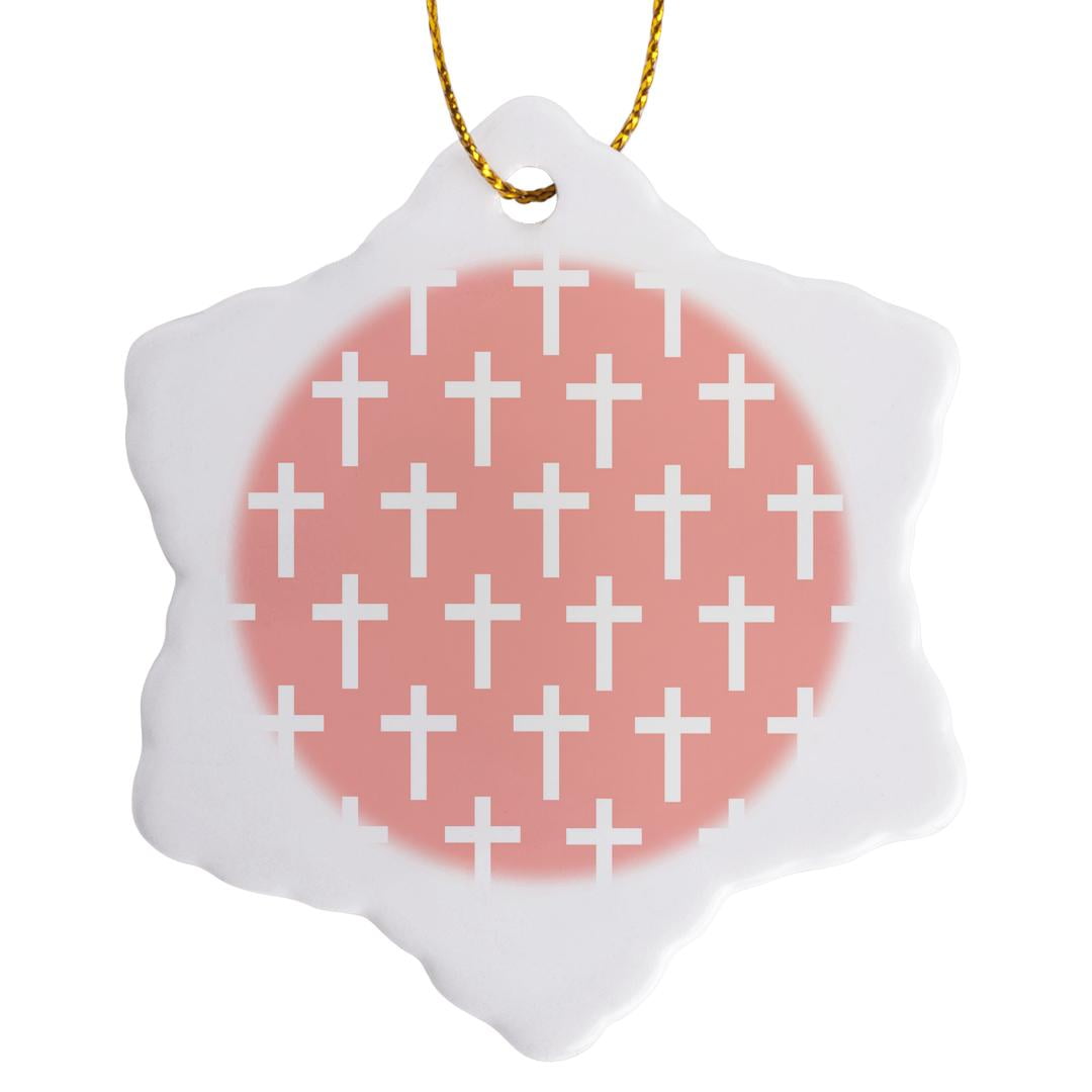 3drose, Coral Pink Christian Cross Pattern - White Religious Crucifix ...