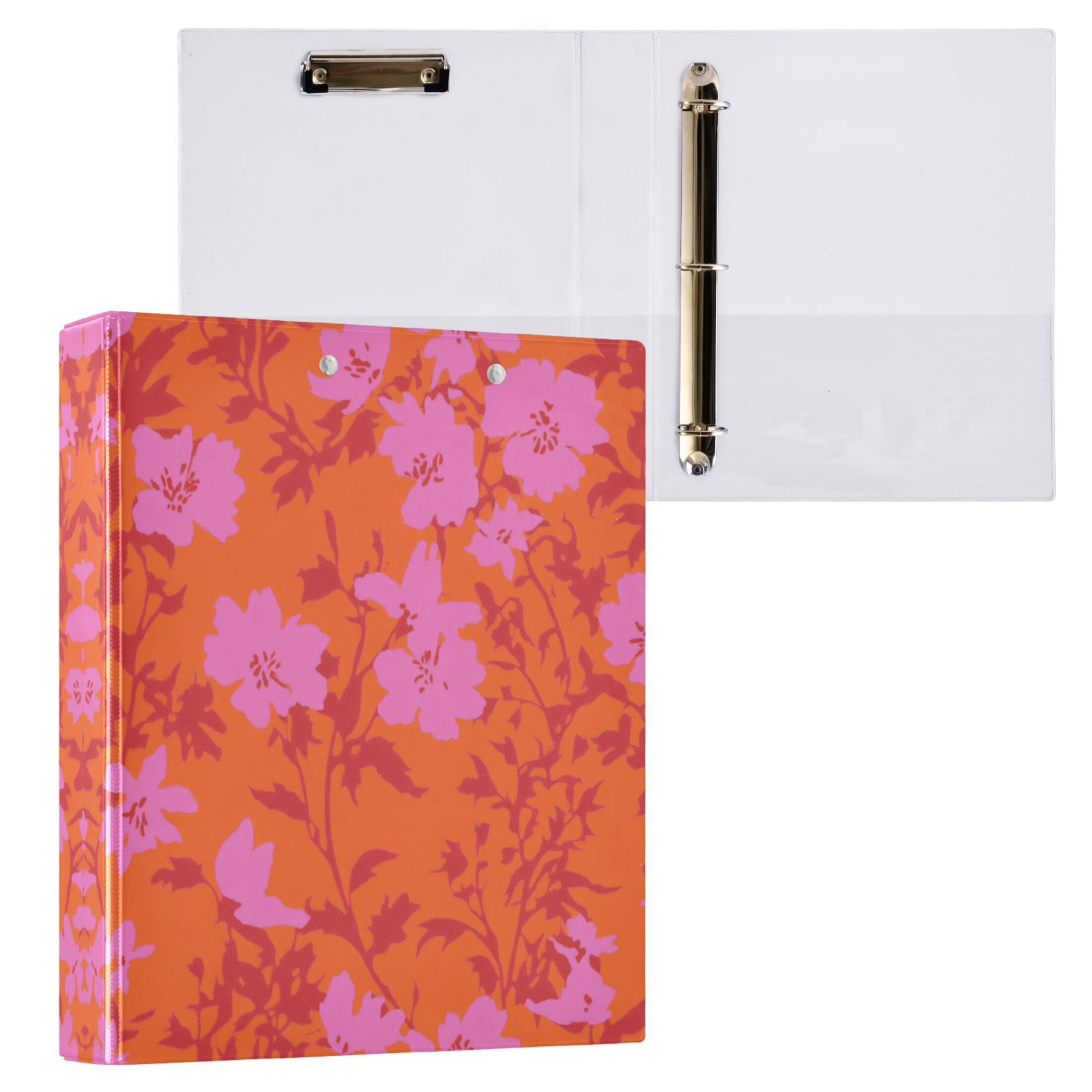 Coral Pink Floral Pattern 3 Ring Hardcover Binders 1.5in Round Rings ...