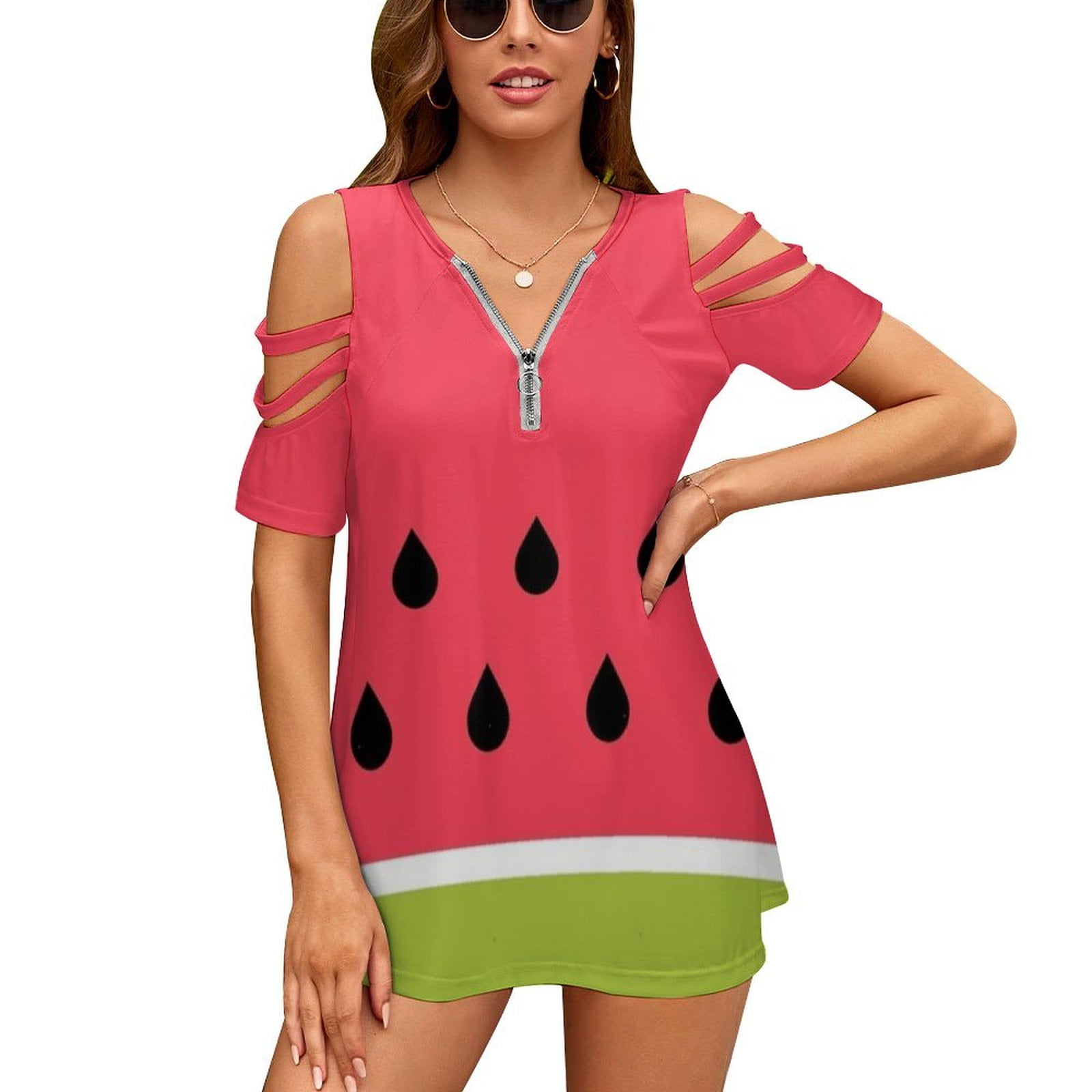 Coral Pink Green Summer Watermelon Fruit Stripe Pattern New Fashion Zip ...
