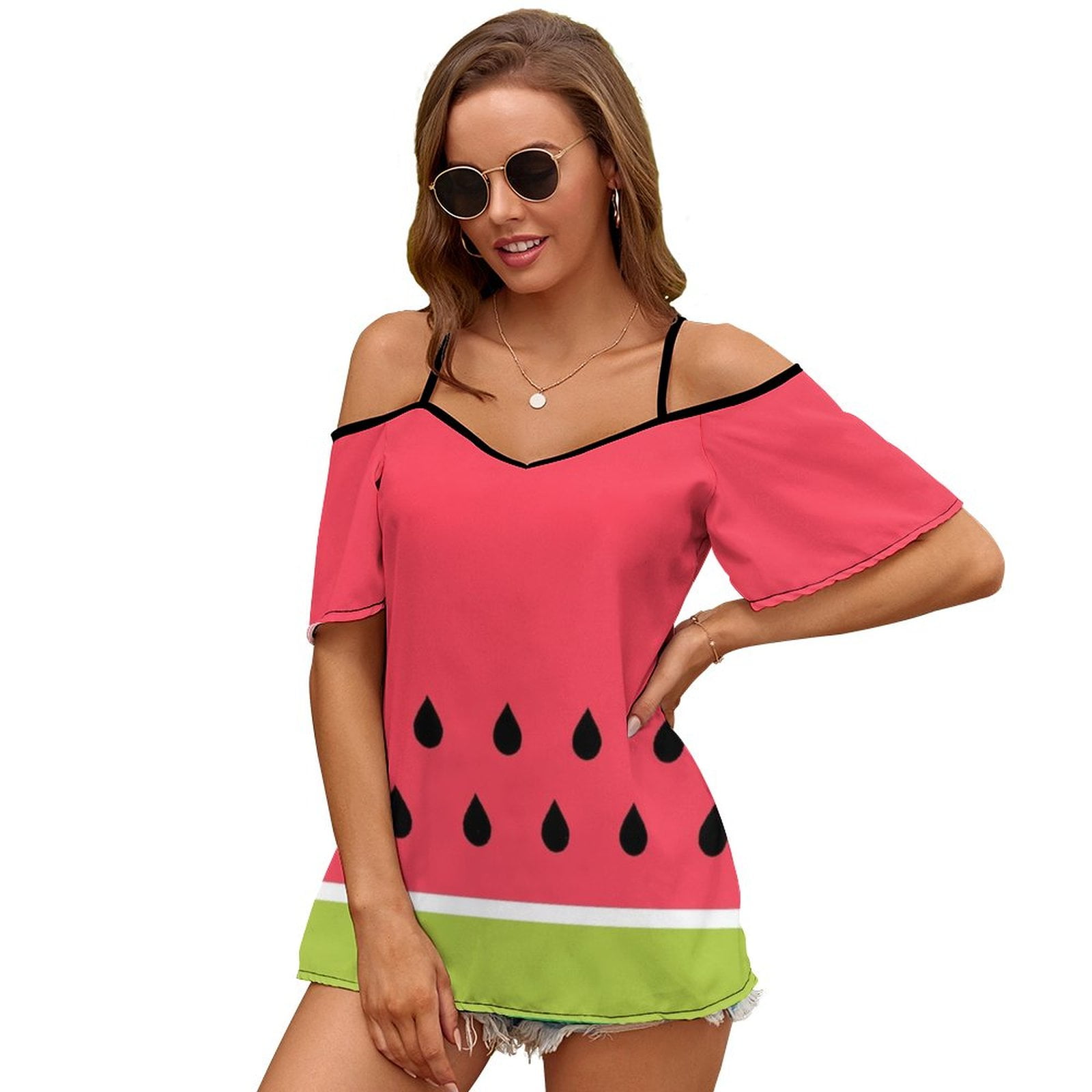 Coral Pink Green Summer Watermelon Fruit Stripe Pattern New Fashion Zip ...