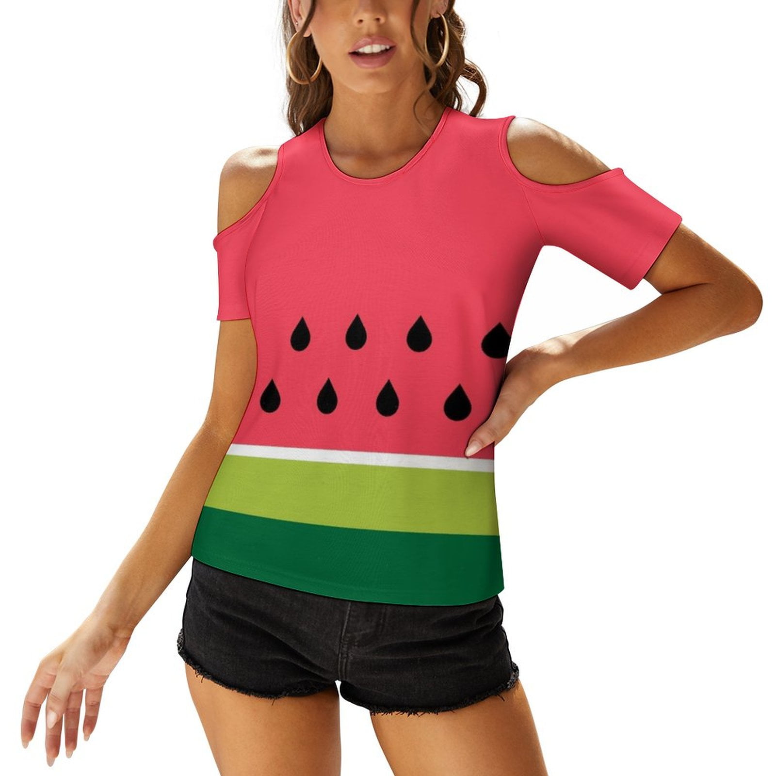 Coral Pink Green Summer Watermelon Fruit Stripe Pattern New Fashion Zip ...