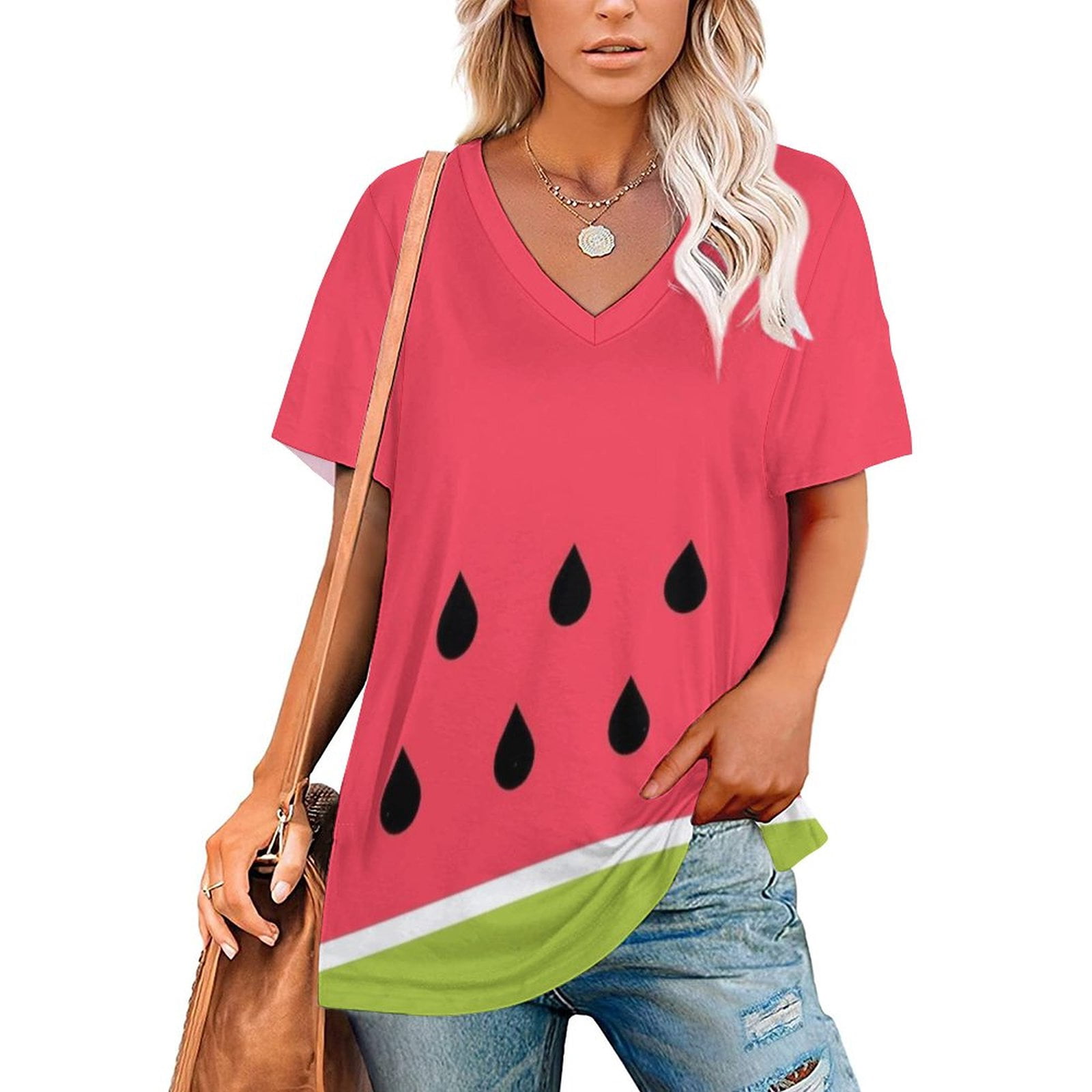 Coral Pink Green Summer Watermelon Fruit Stripe Pattern New Fashion Zip ...