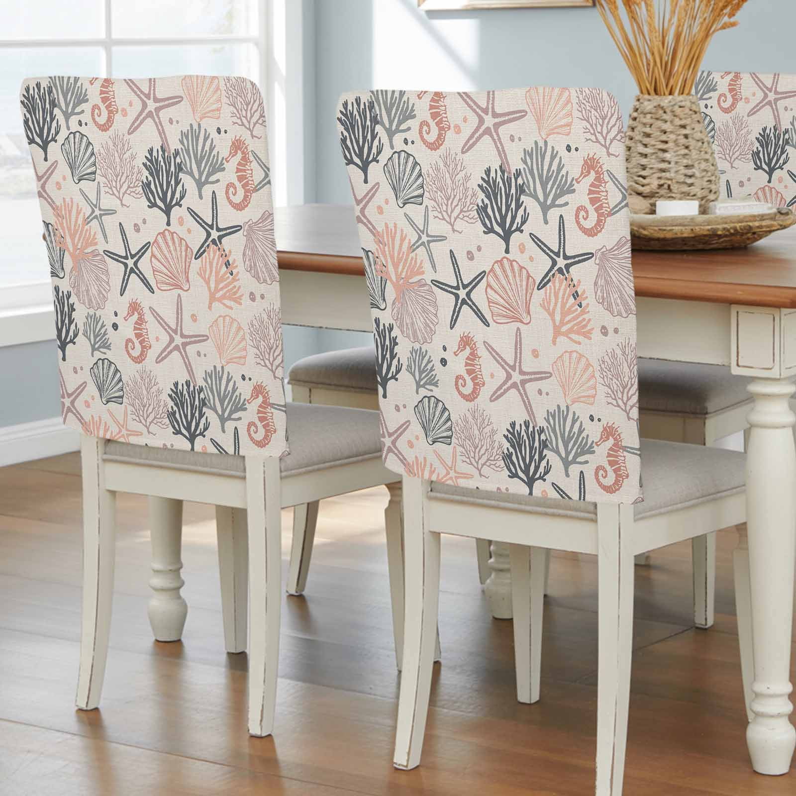 Coral Pink Grey Coastal Chair Back Covers, Removable Chair Covers for ...