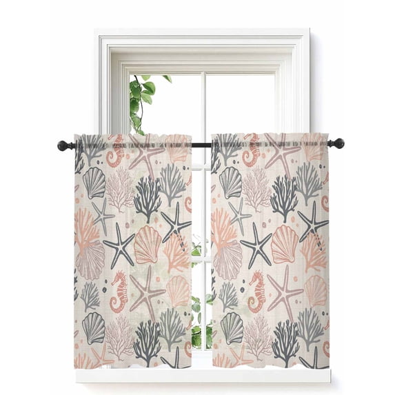 Coral Pink Grey Coastal Curtains 54 Inch Length,Sheer Curtains for ...