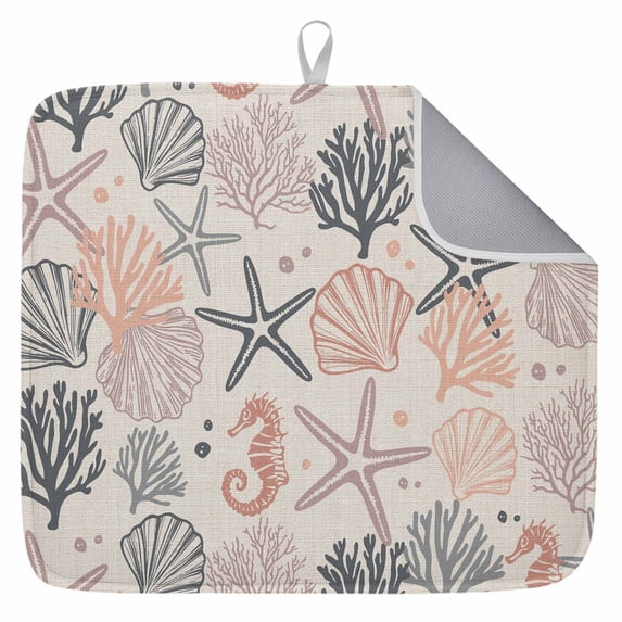Coral Pink Grey Coastal Dish Drying Mat for Kitchen Counter,Summer ...