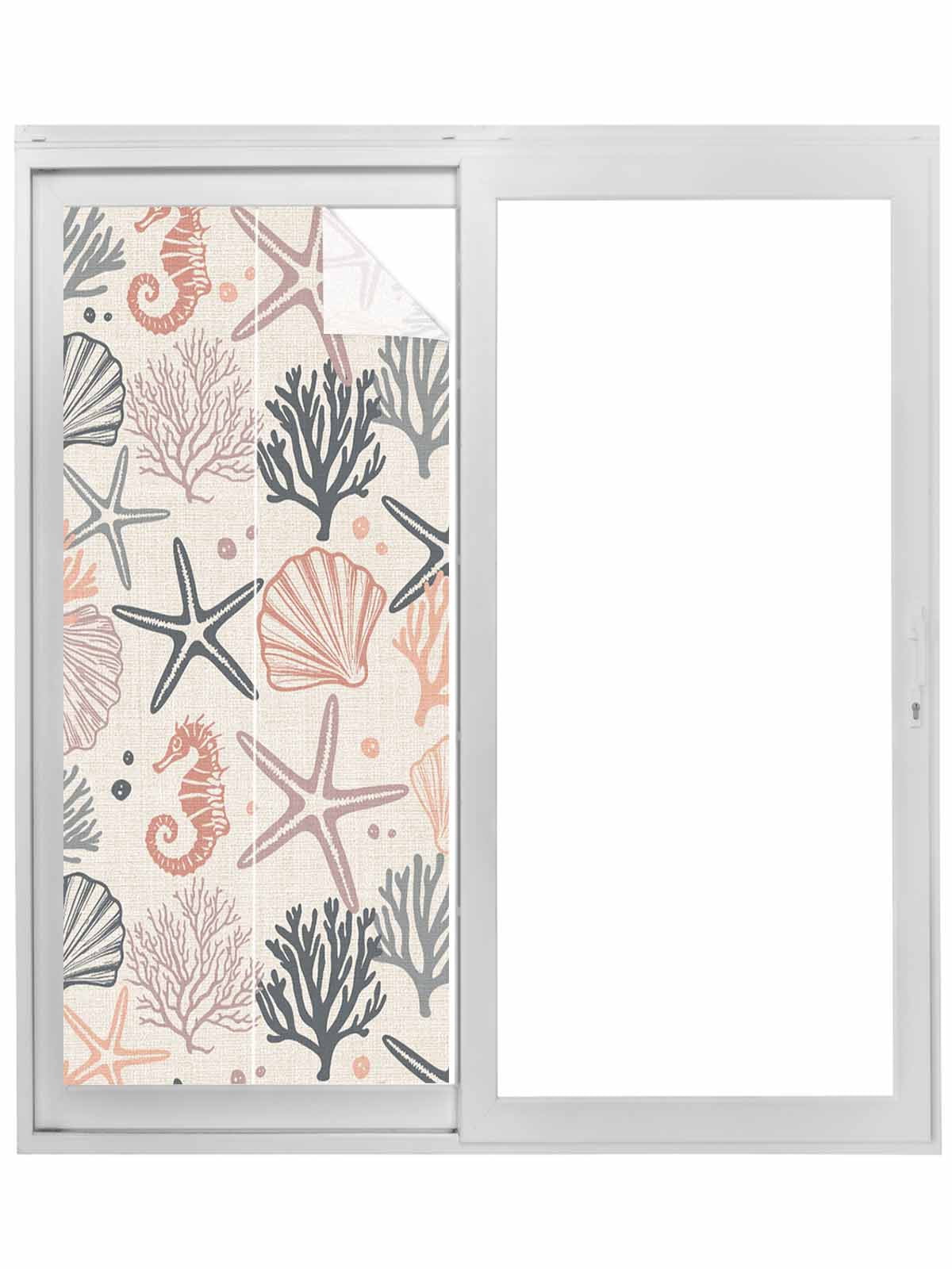 Coral Pink Grey Coastal Window Privacy Film, Summer Beach Starfish ...