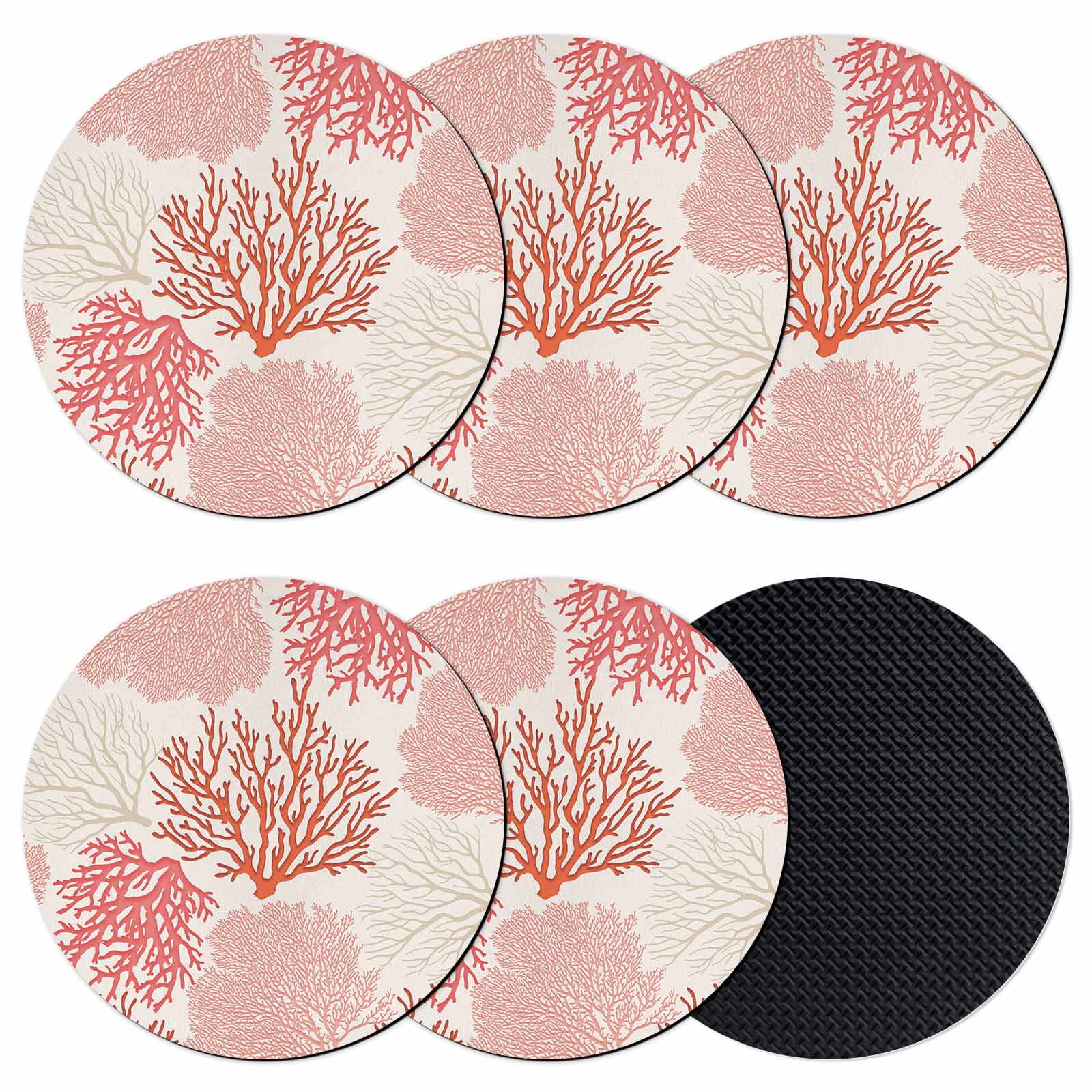 Coral Pink Red Coasters for Drinks,Absorbent Non Slip Rubber Drink ...