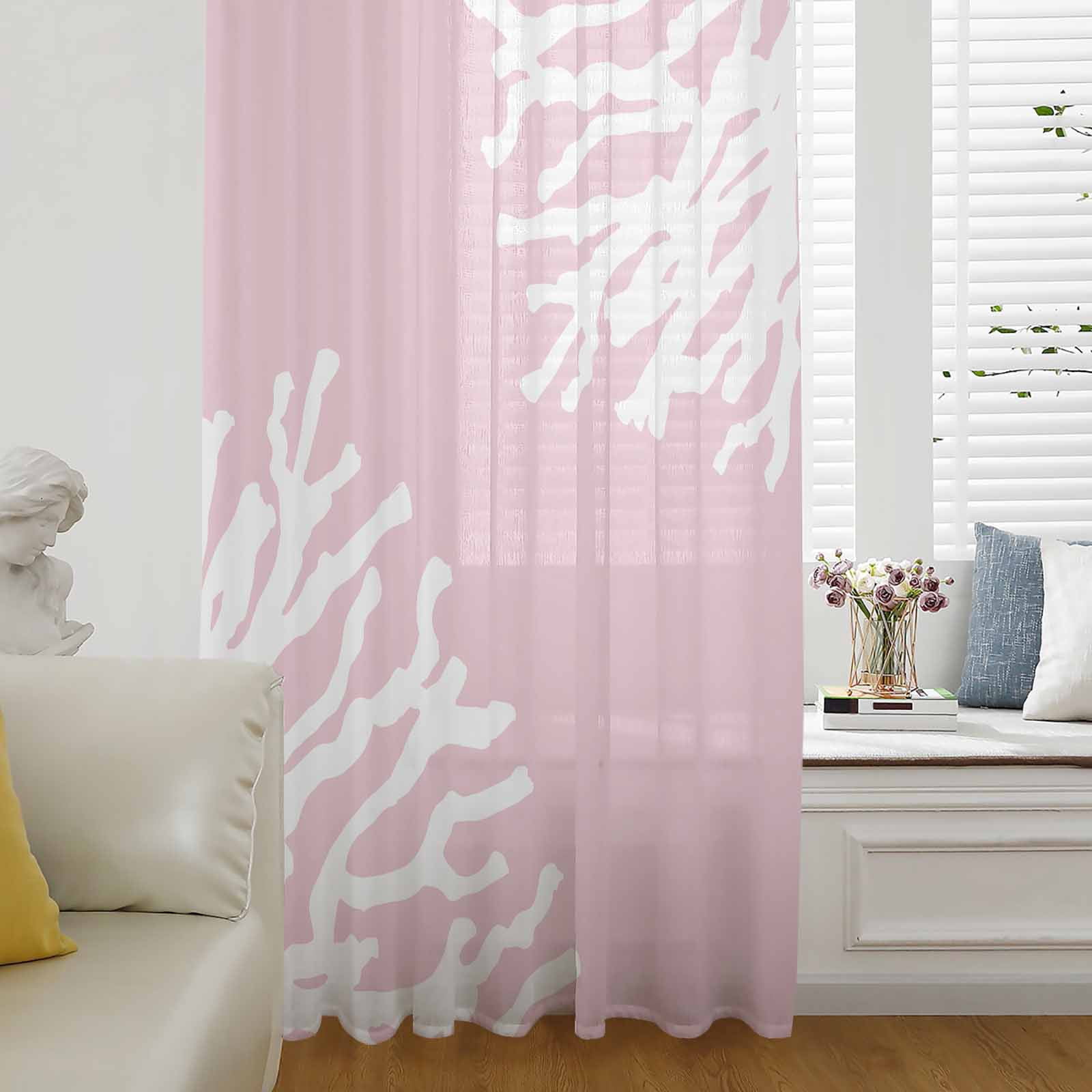 Coral Pink Semi Sheer Curtains Drapes for Living Room, Bedroom, French ...
