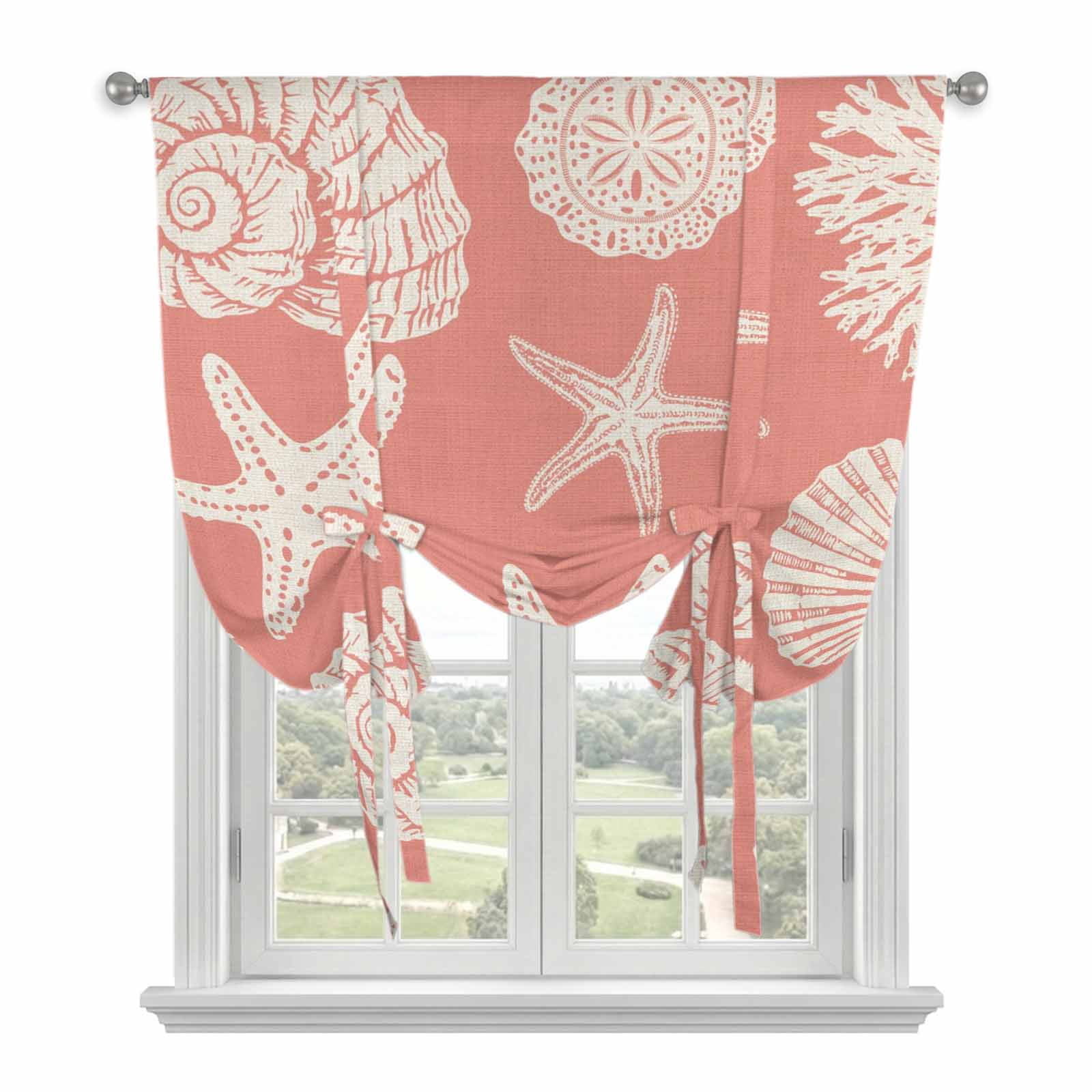 Coral Pink Starfish Coastal Tie Up Curtains for Window, Thermal ...