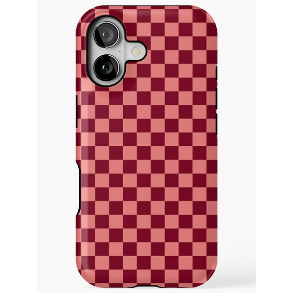 Coral Pink and Burgundy Red Checkerboard Phone Case for iPhone 17 16 15 ...